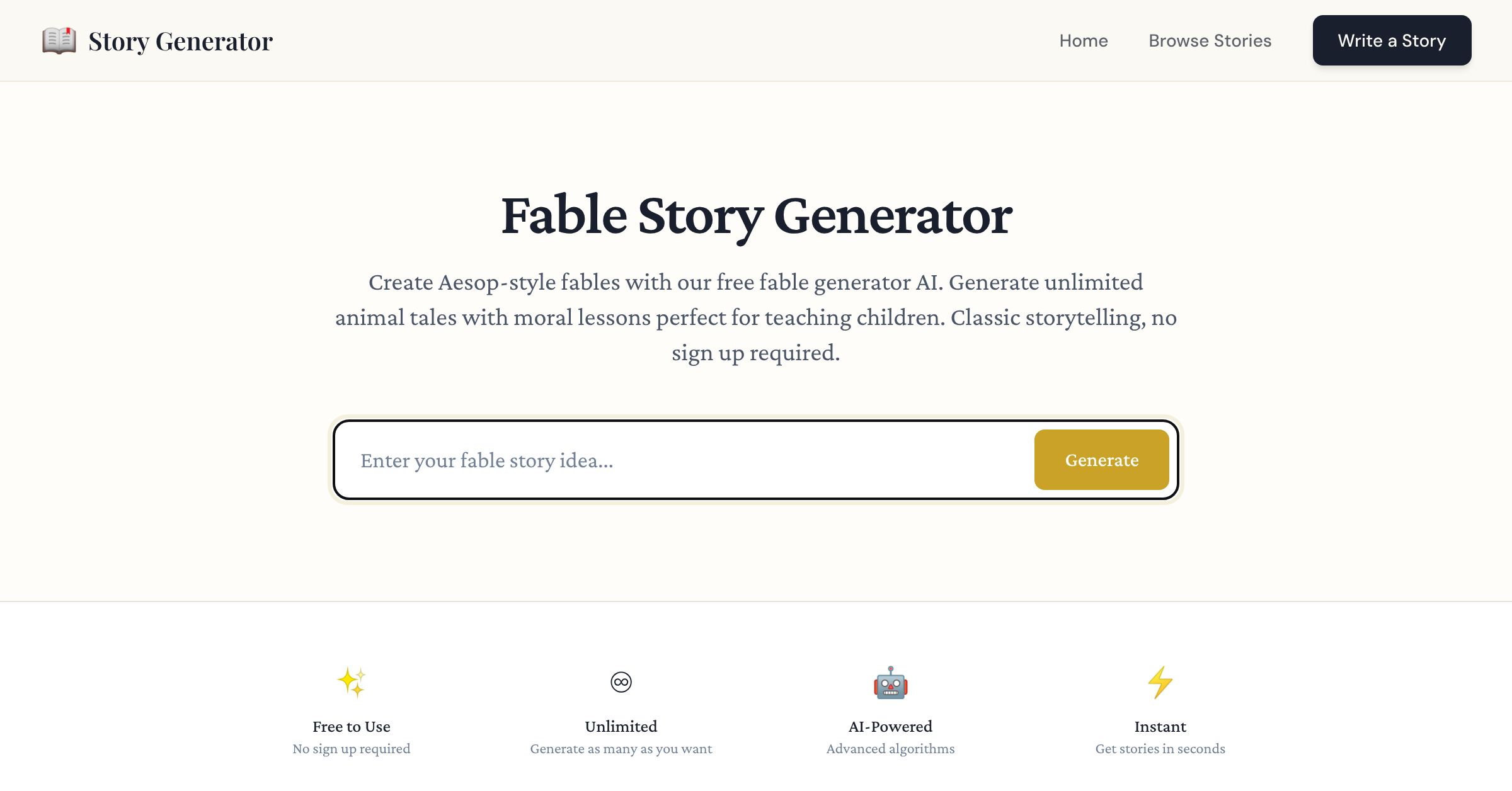 Fable Story Generator - Free AI Fable Stories | FreeAIStoryGenerator.com