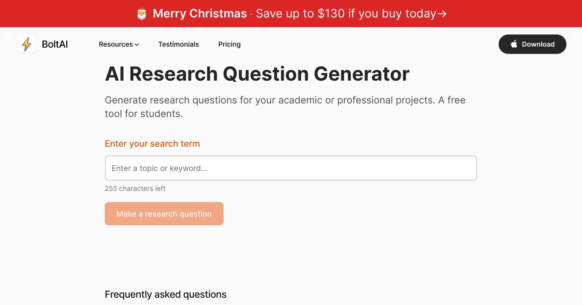AI research question generator | BoltAI