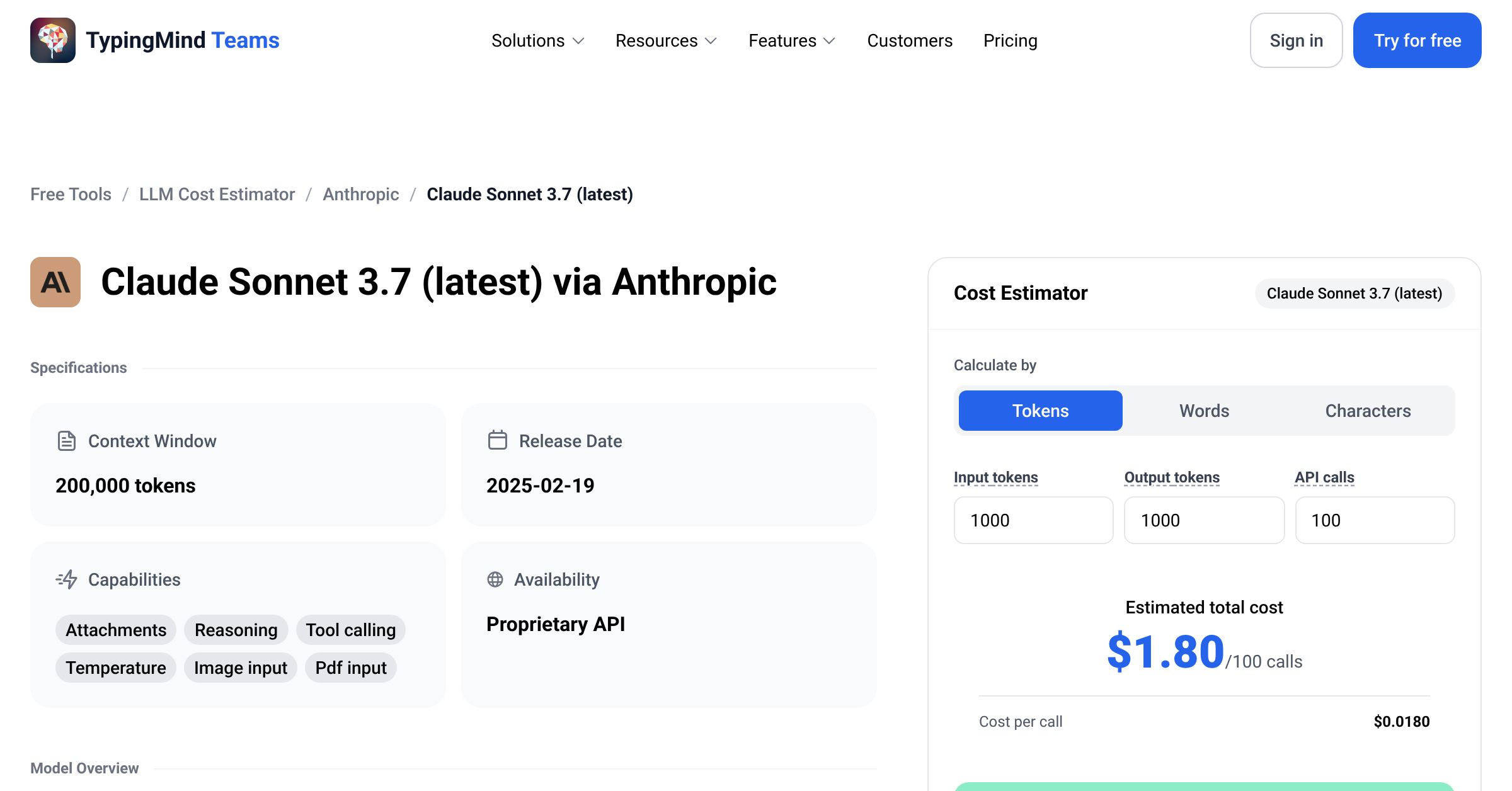 Anthropic Claude Sonnet 3.7 (latest) API Pricing Calculator