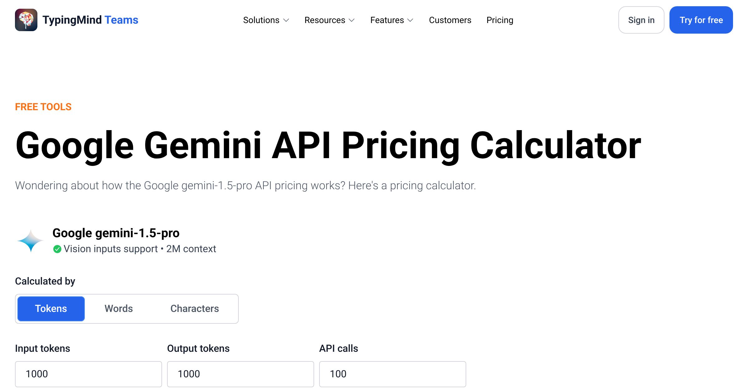 Google gemini-1.5-pro API Pricing Calculator