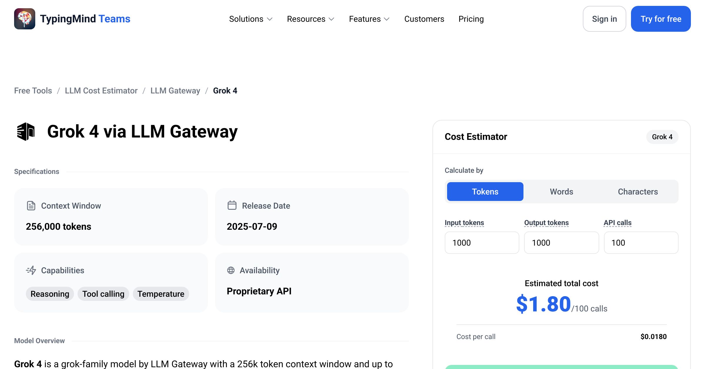 LLM Gateway Grok 4 API Pricing Calculator