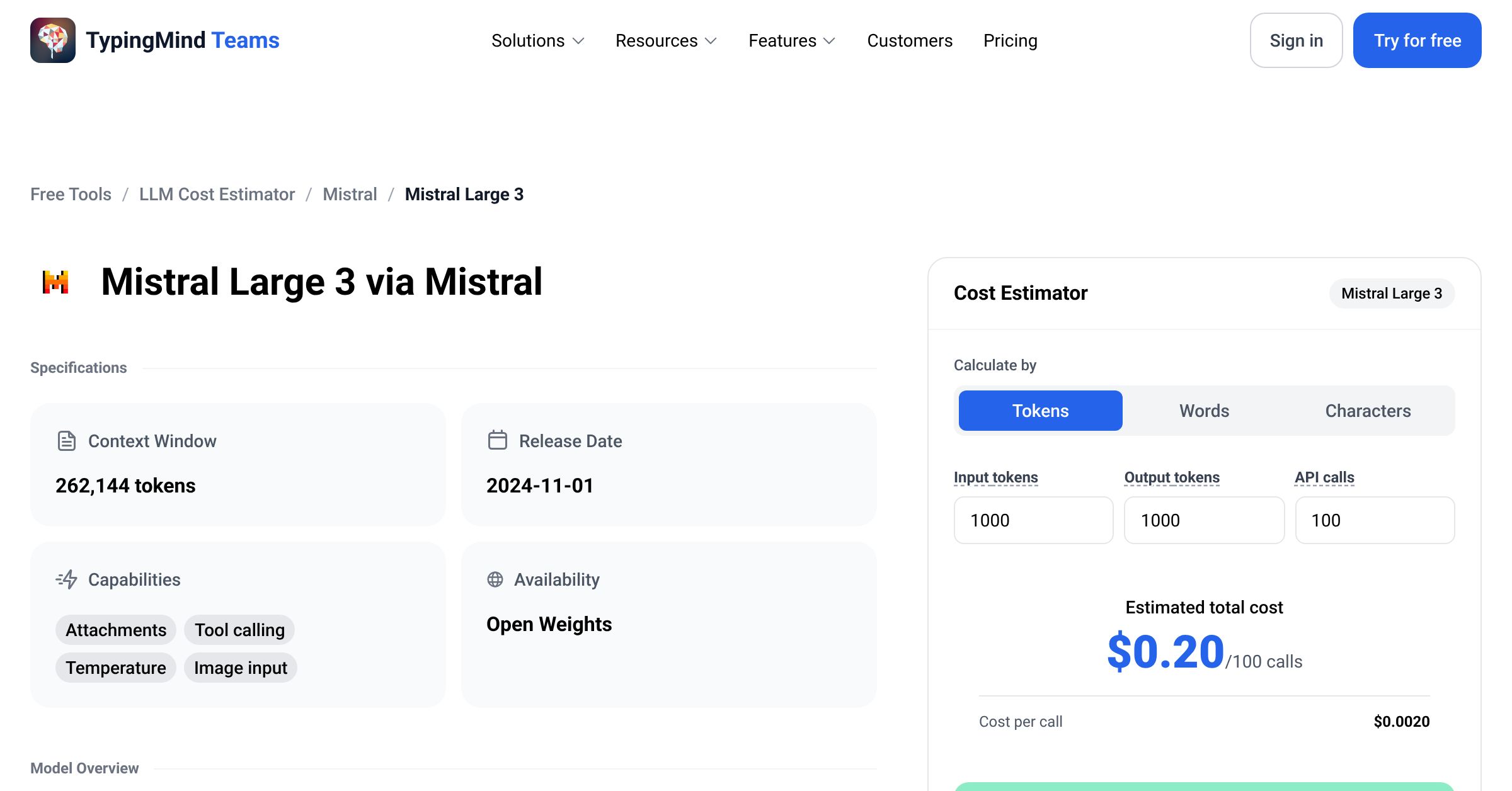 Mistral Mistral Large 3 API Pricing Calculator