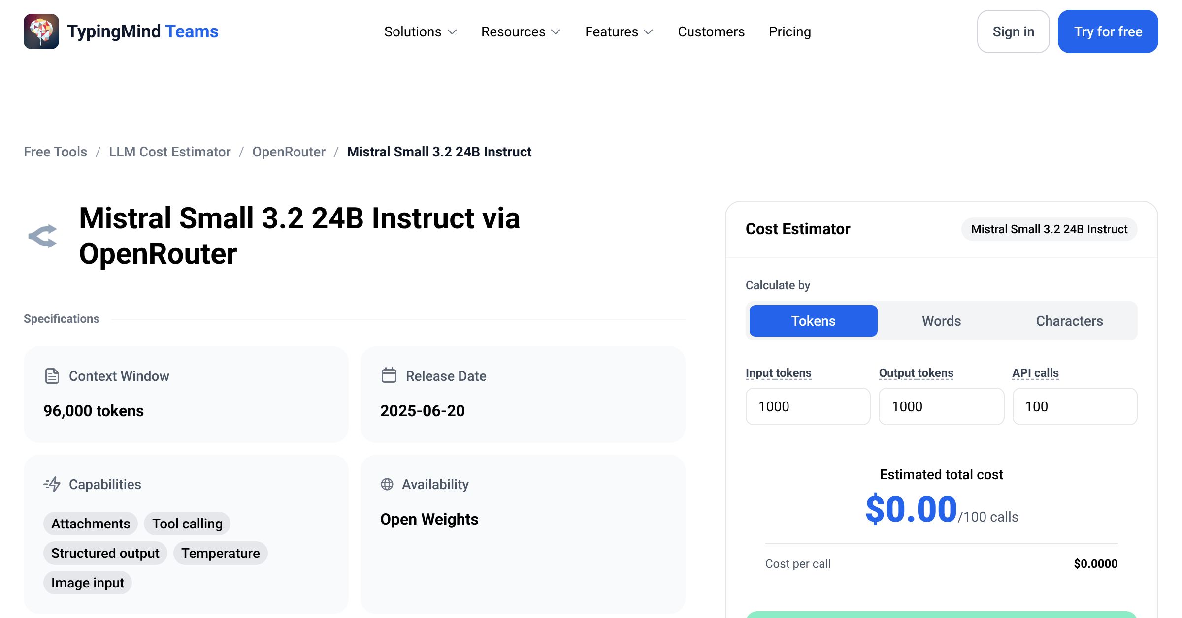 OpenRouter Mistral Small 3.2 24B Instruct API Pricing Calculator