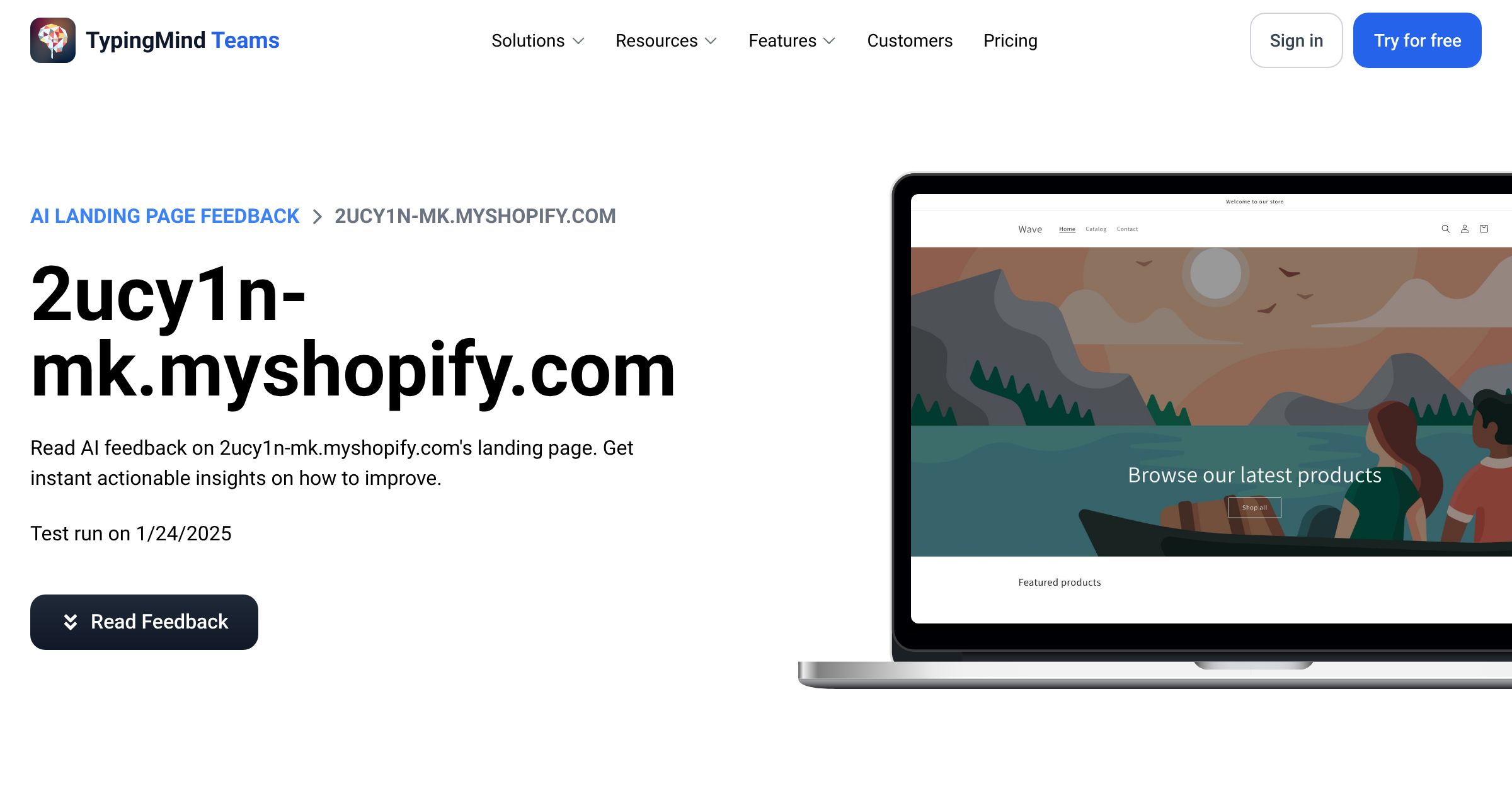 AI Landing Page Feedback for 2ucy1n-mk.myshopify.com