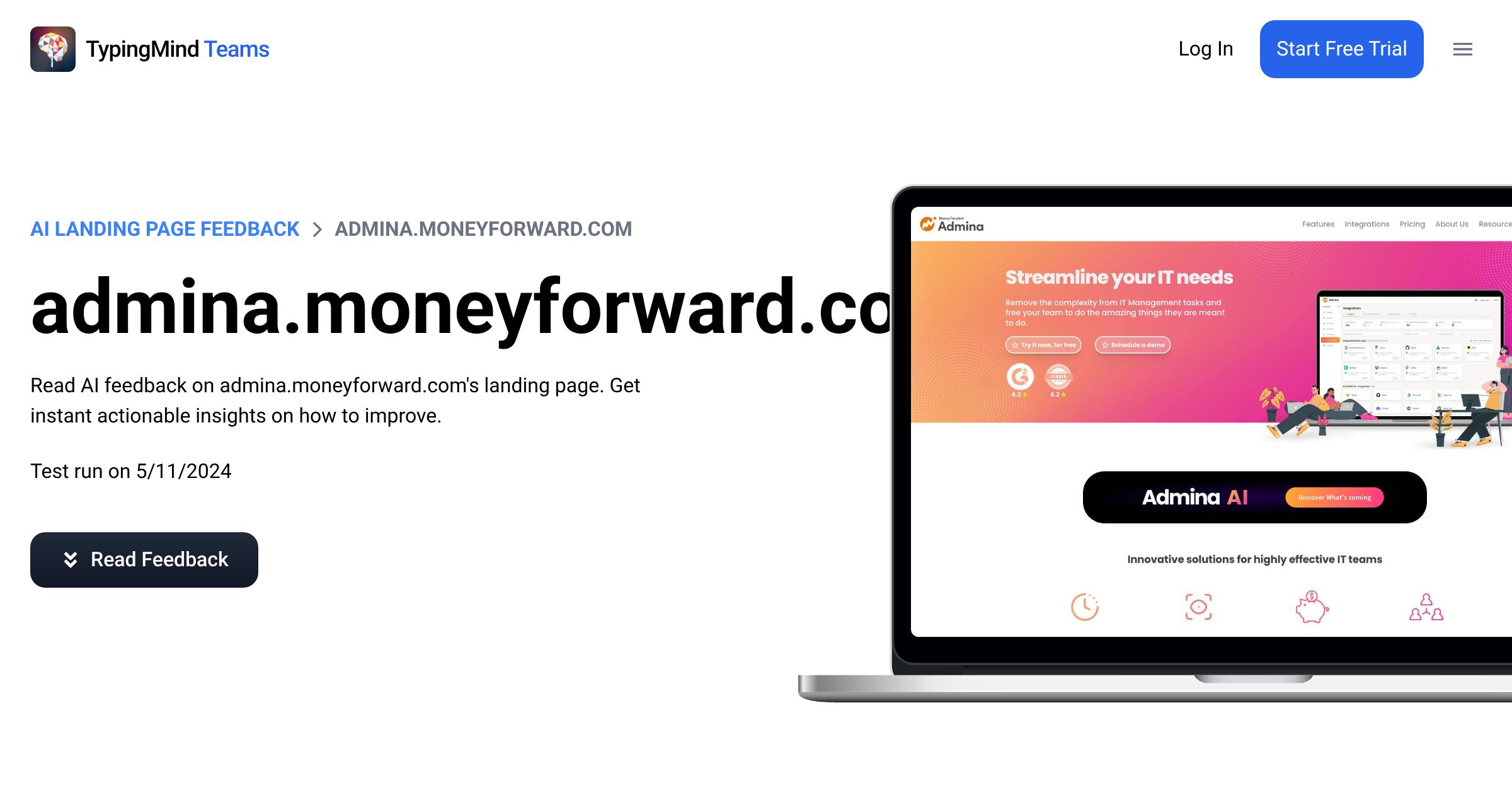 AI Landing Page Feedback for admina.moneyforward.com
