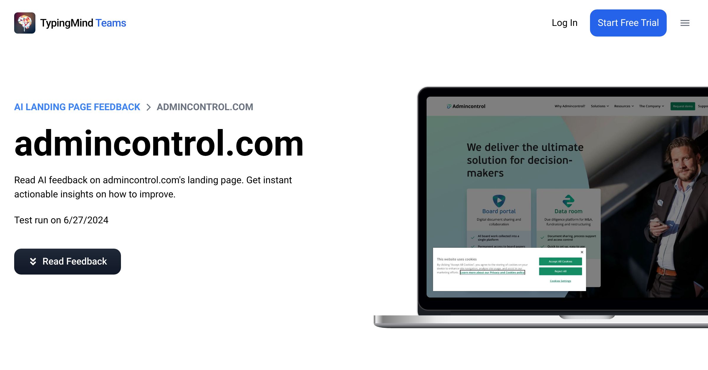 AI Landing Page Feedback for admincontrol.com
