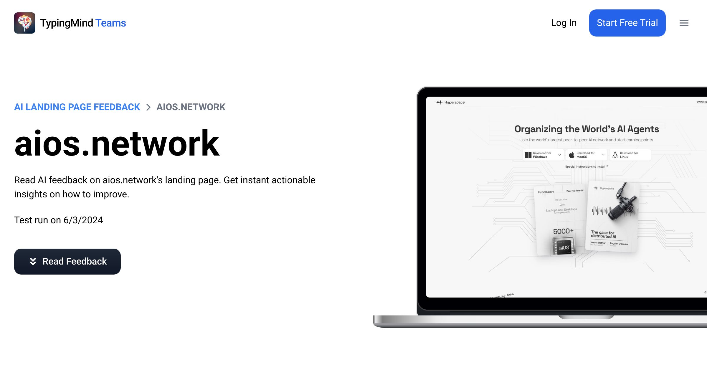AI Landing Page Feedback for aios.network