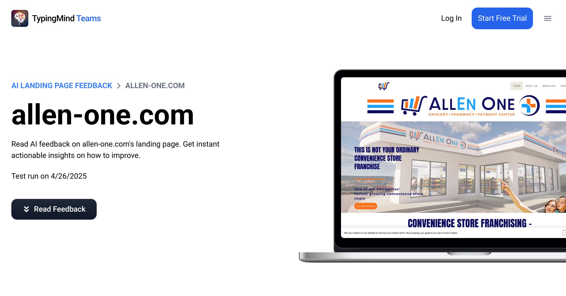 AI Landing Page Feedback for allen-one.com