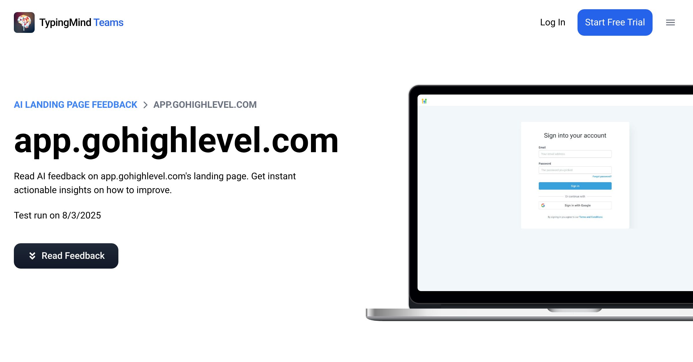 AI Landing Page Feedback for app.gohighlevel.com
