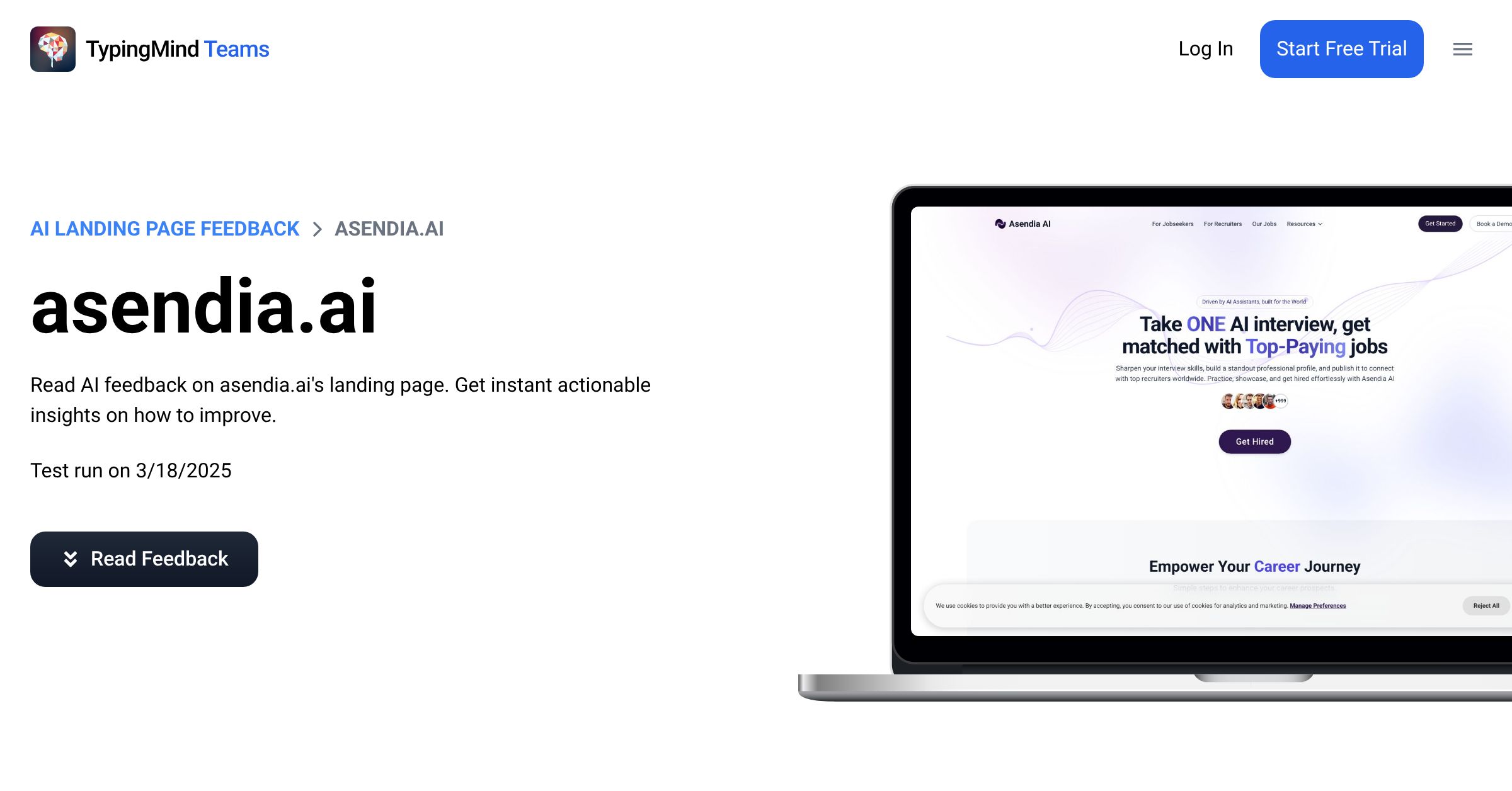 AI Landing Page Feedback for asendia.ai