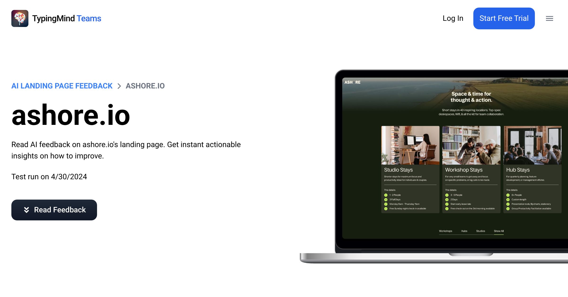 AI Landing Page Feedback for ashore.io