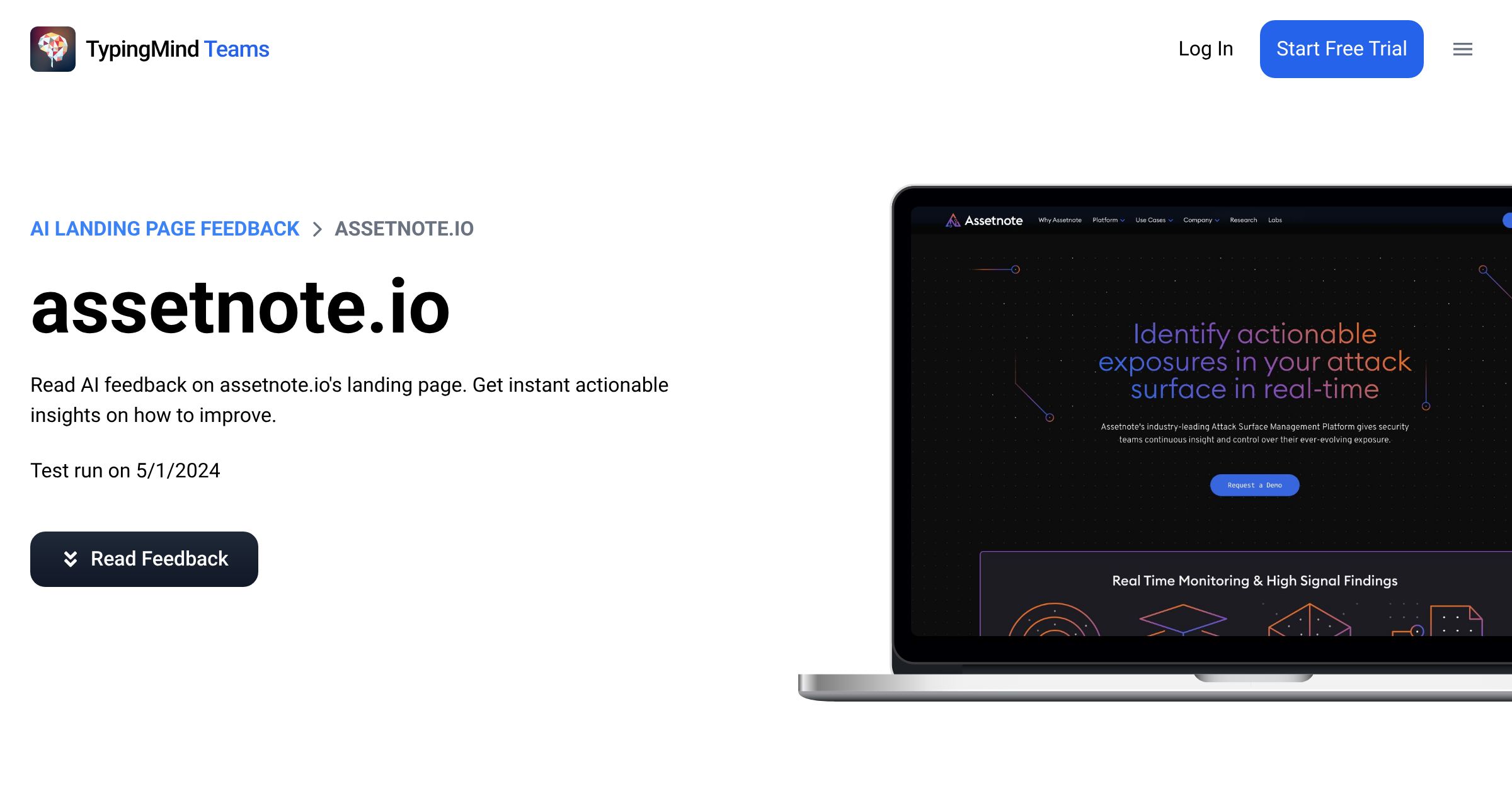 AI Landing Page Feedback for assetnote.io