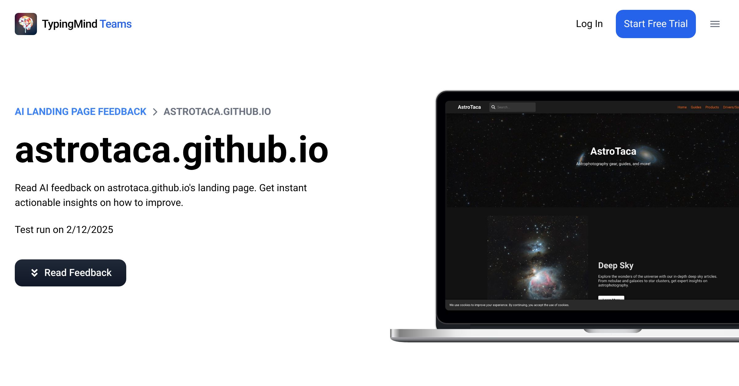 AI Landing Page Feedback for astrotaca.github.io