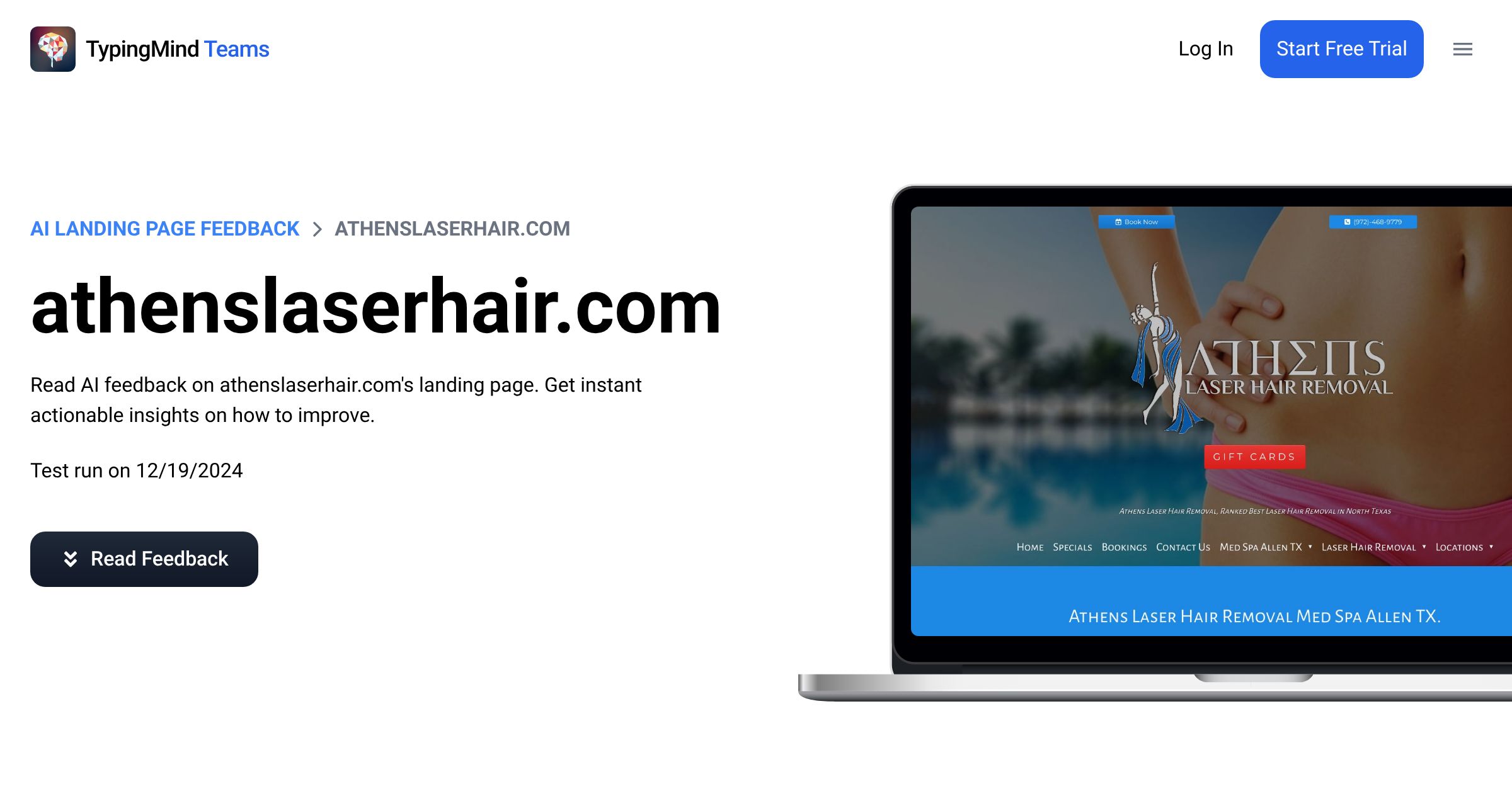 AI Landing Page Feedback for athenslaserhair.com