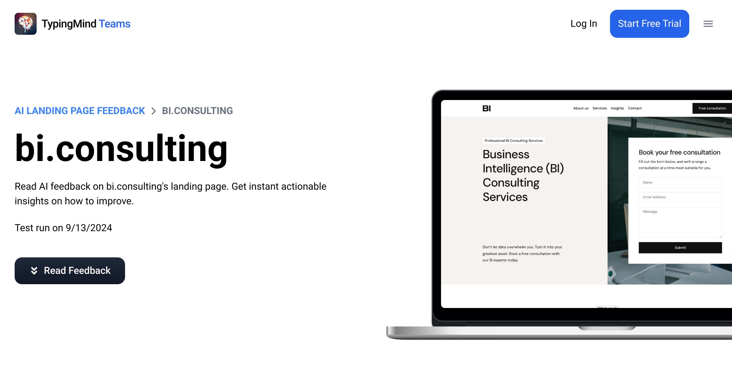 AI Landing Page Feedback for bi.consulting