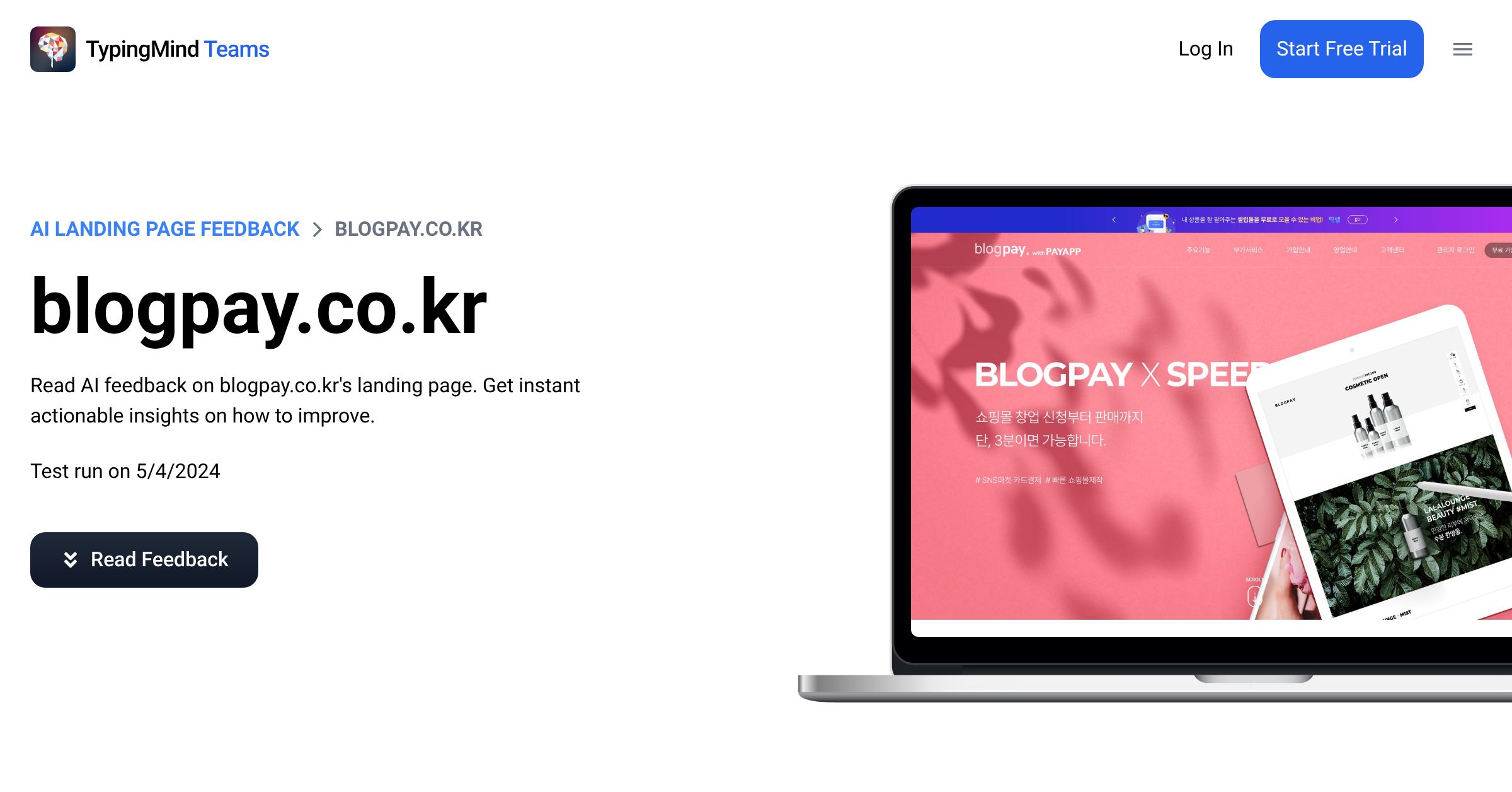 AI Landing Page Feedback for blogpay.co.kr