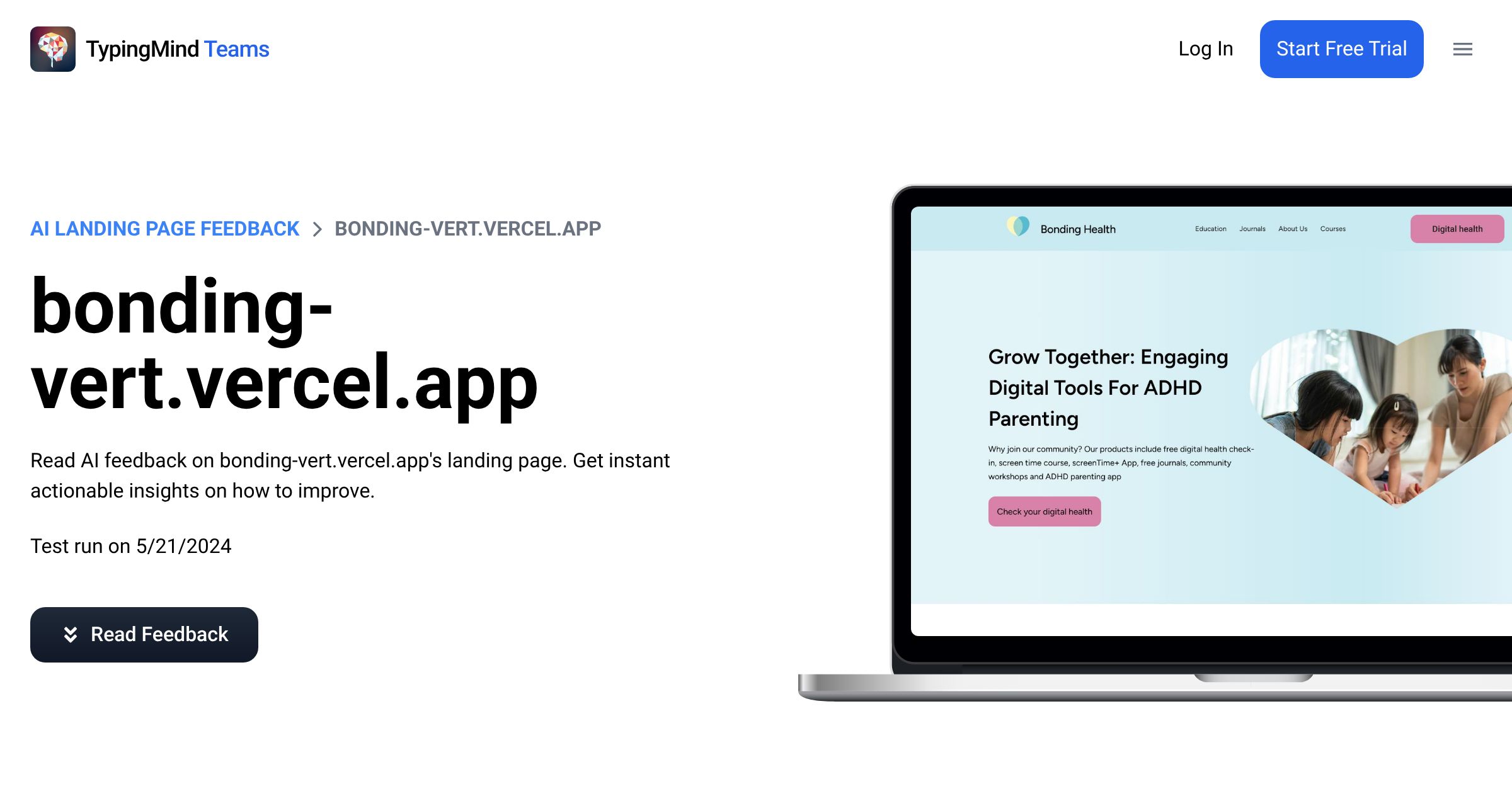 AI Landing Page Feedback for bonding-vert.vercel.app