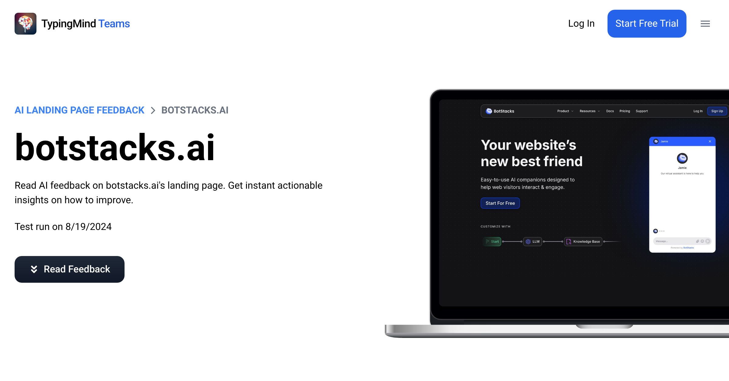 AI Landing Page Feedback for botstacks.ai