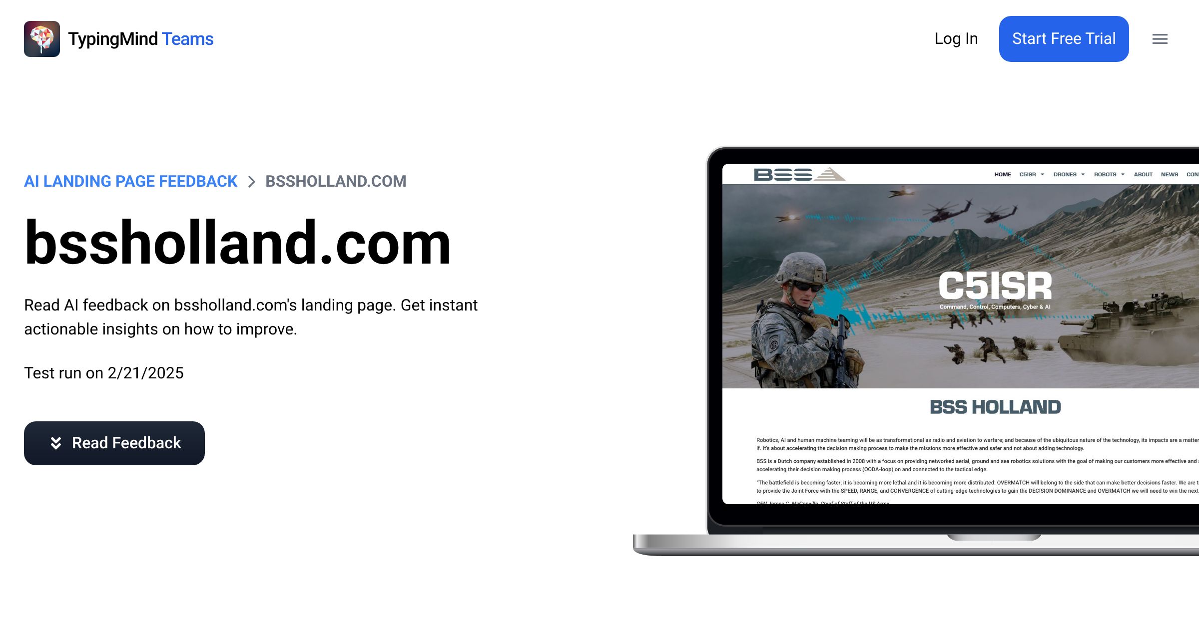 AI Landing Page Feedback for bssholland.com