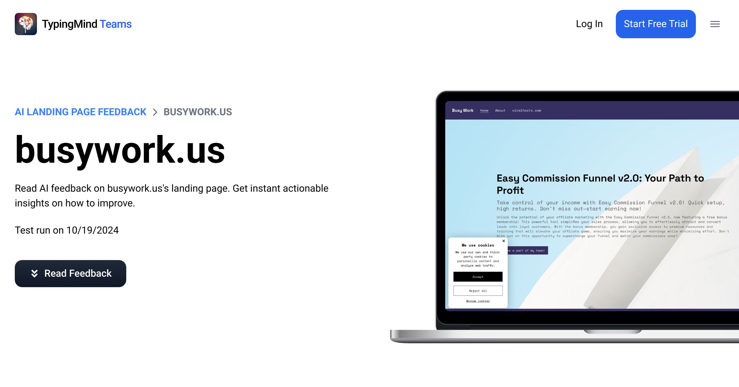 AI Landing Page Feedback for busywork.us
