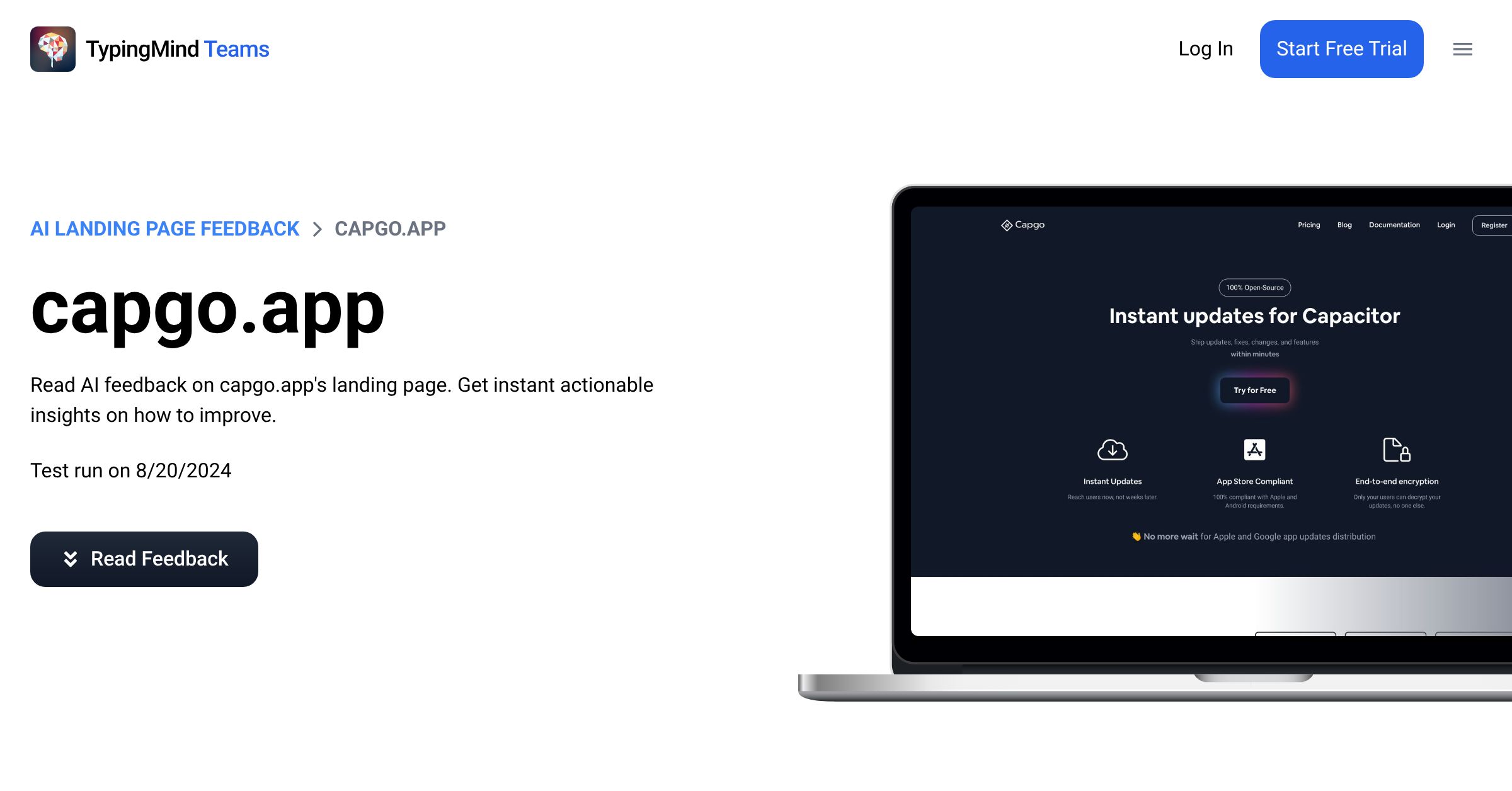 AI Landing Page Feedback for capgo.app