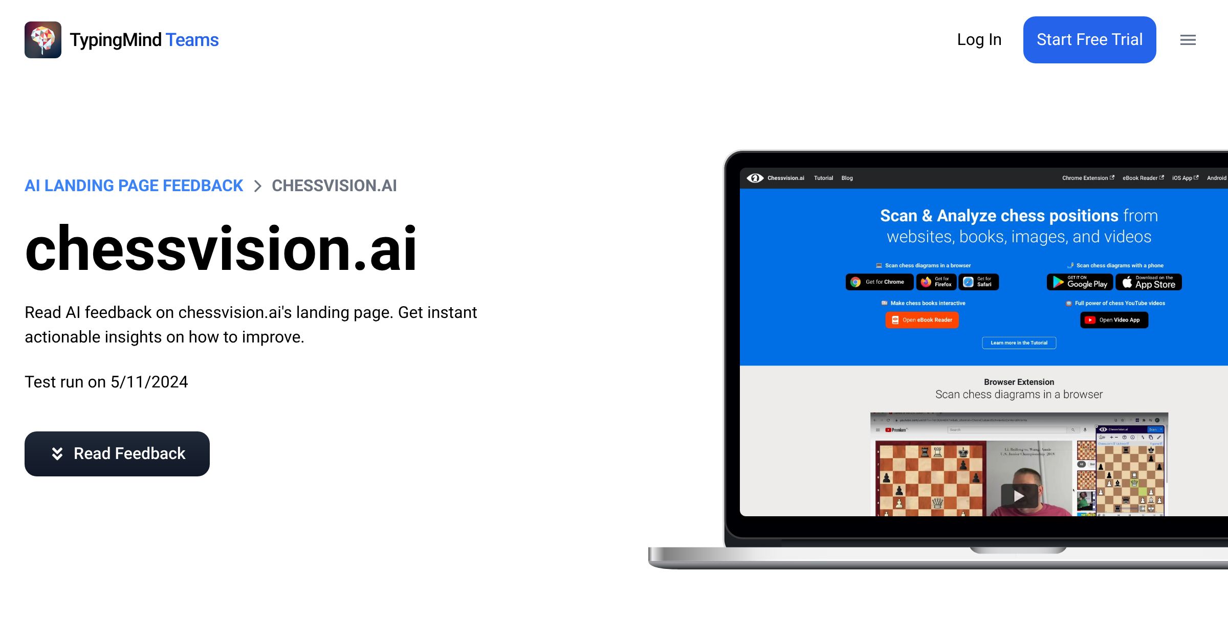 AI Landing Page Feedback for chessvision.ai