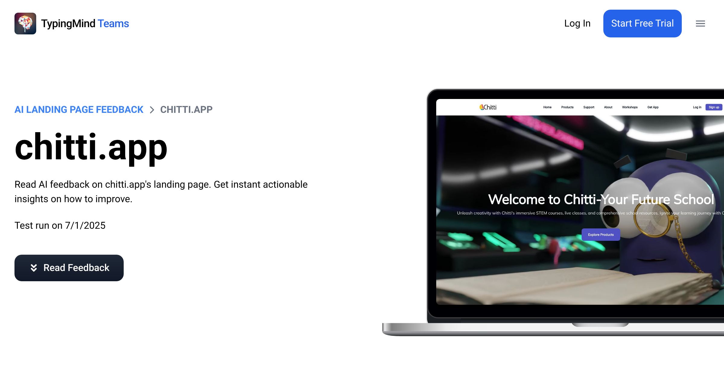 AI Landing Page Feedback for chitti.app