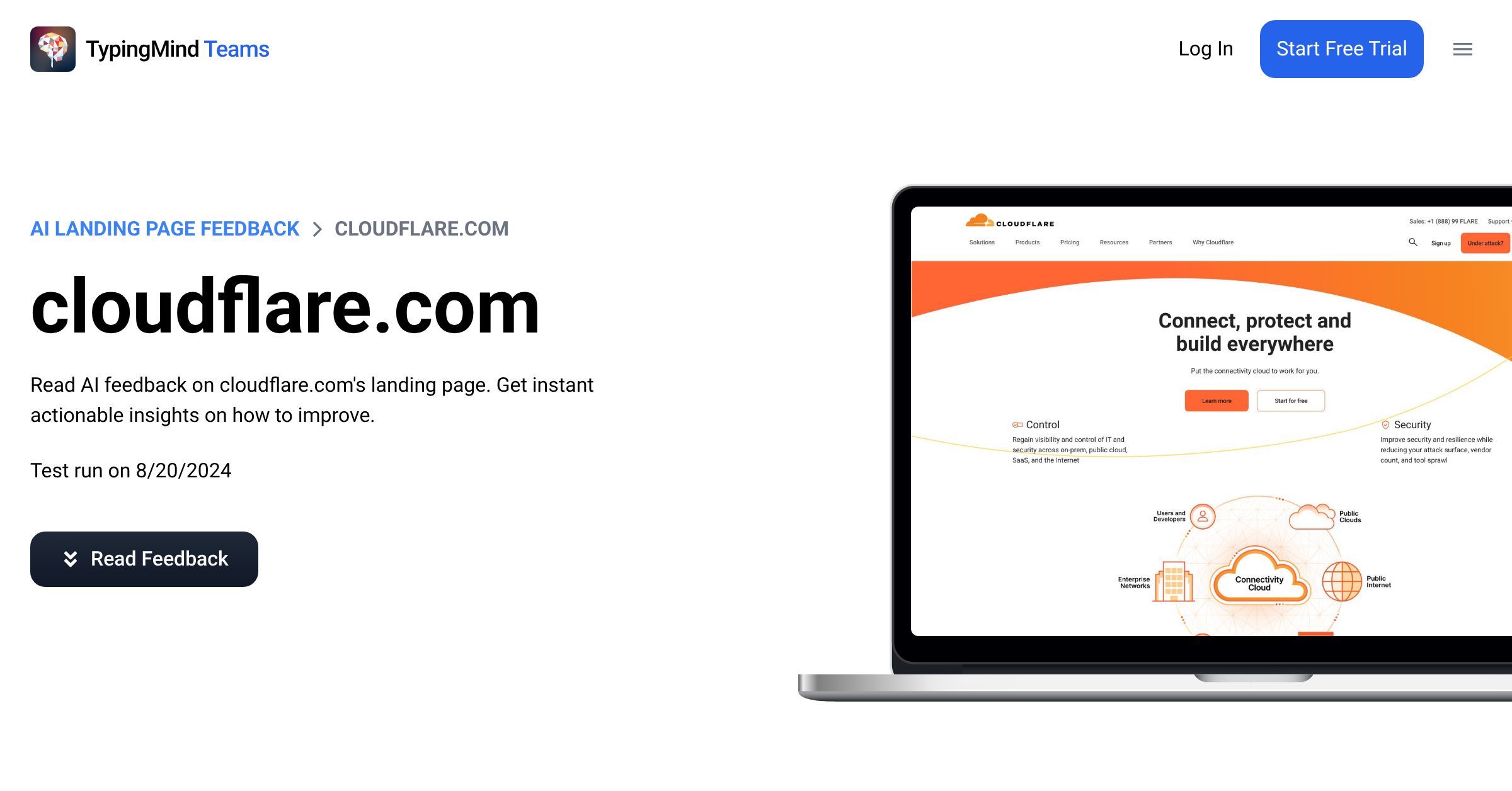 AI Landing Page Feedback for cloudflare.com