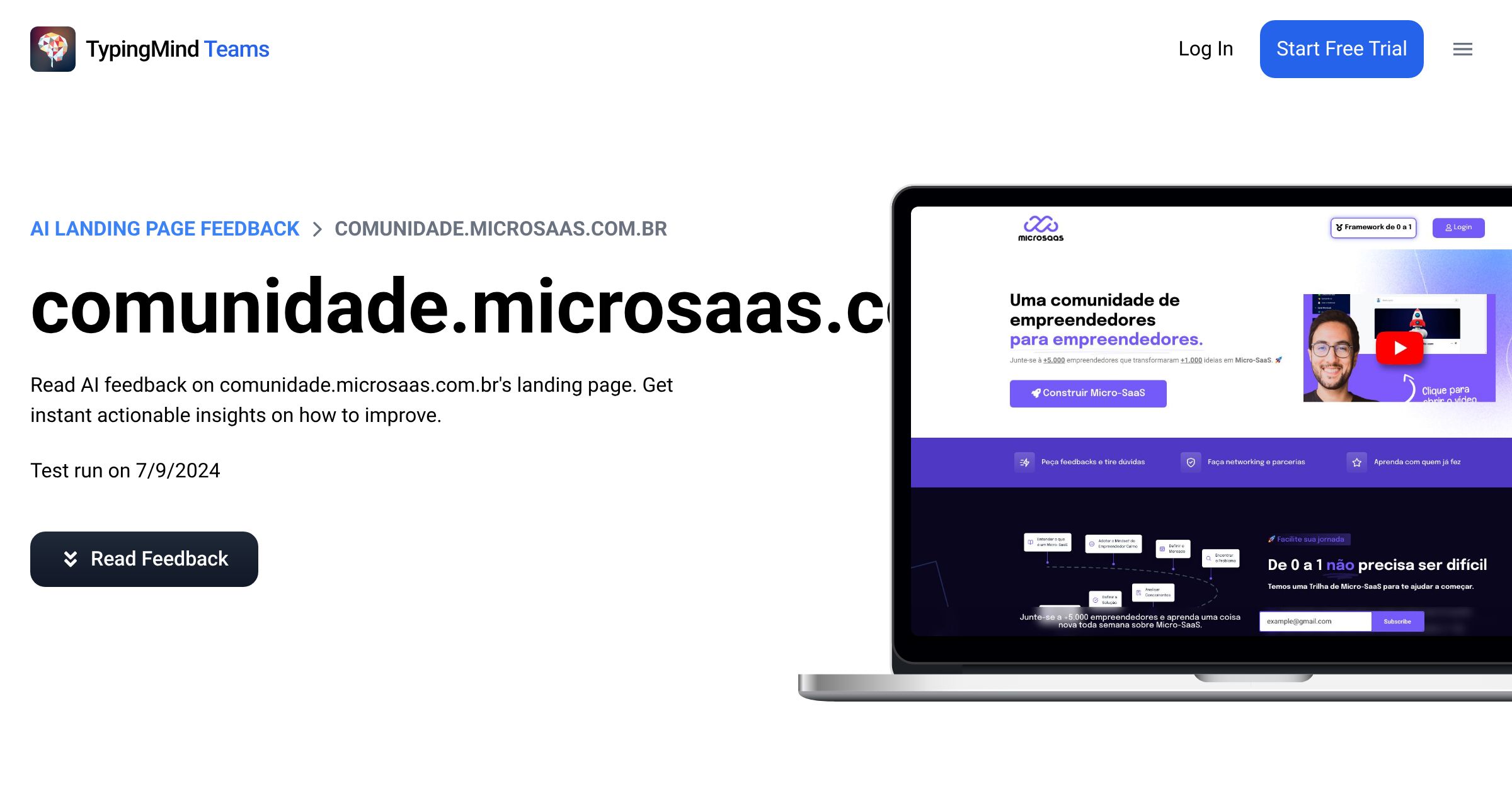 AI Landing Page Feedback for comunidade.microsaas.com.br