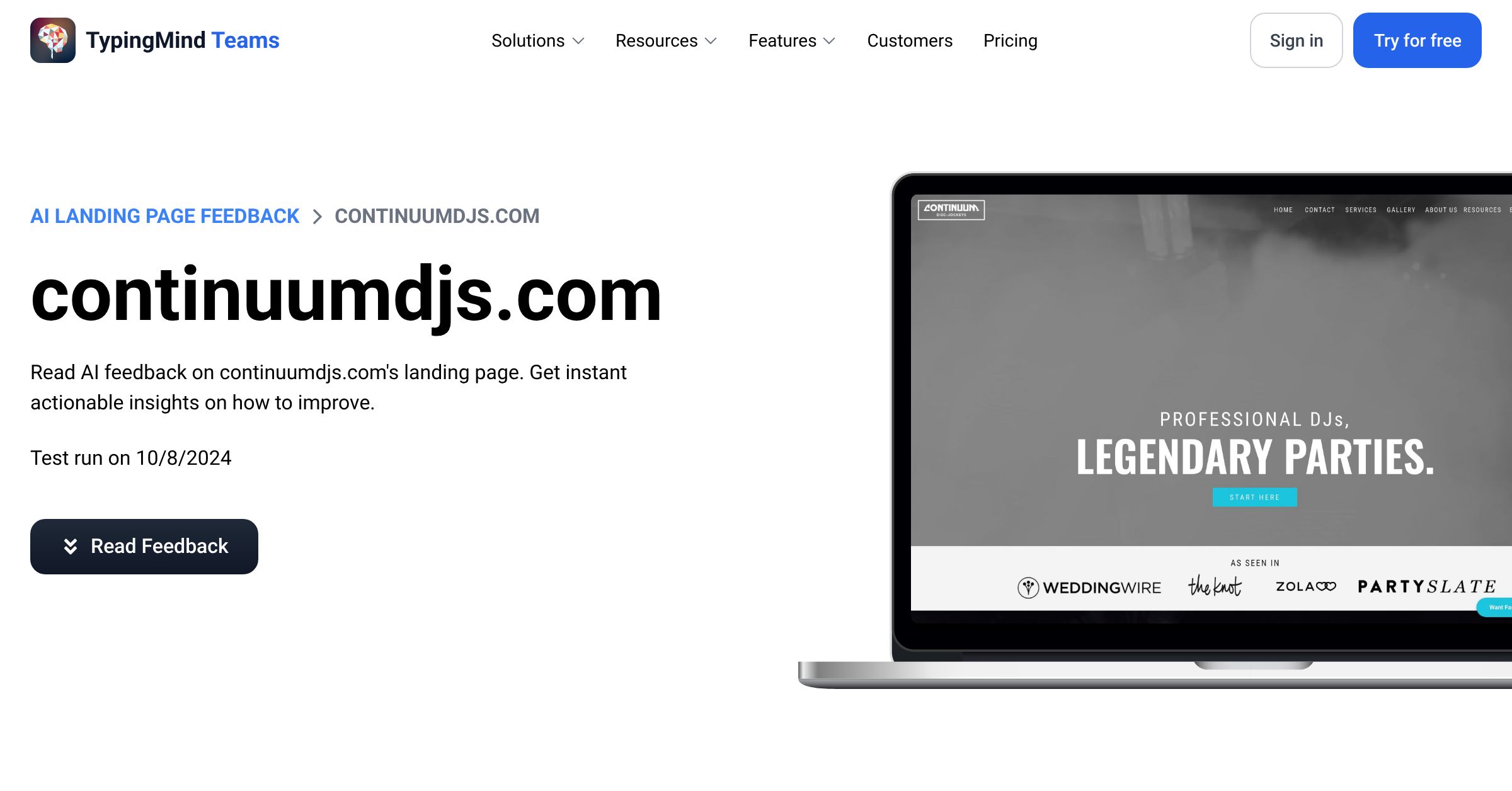 AI Landing Page Feedback for continuumdjs.com