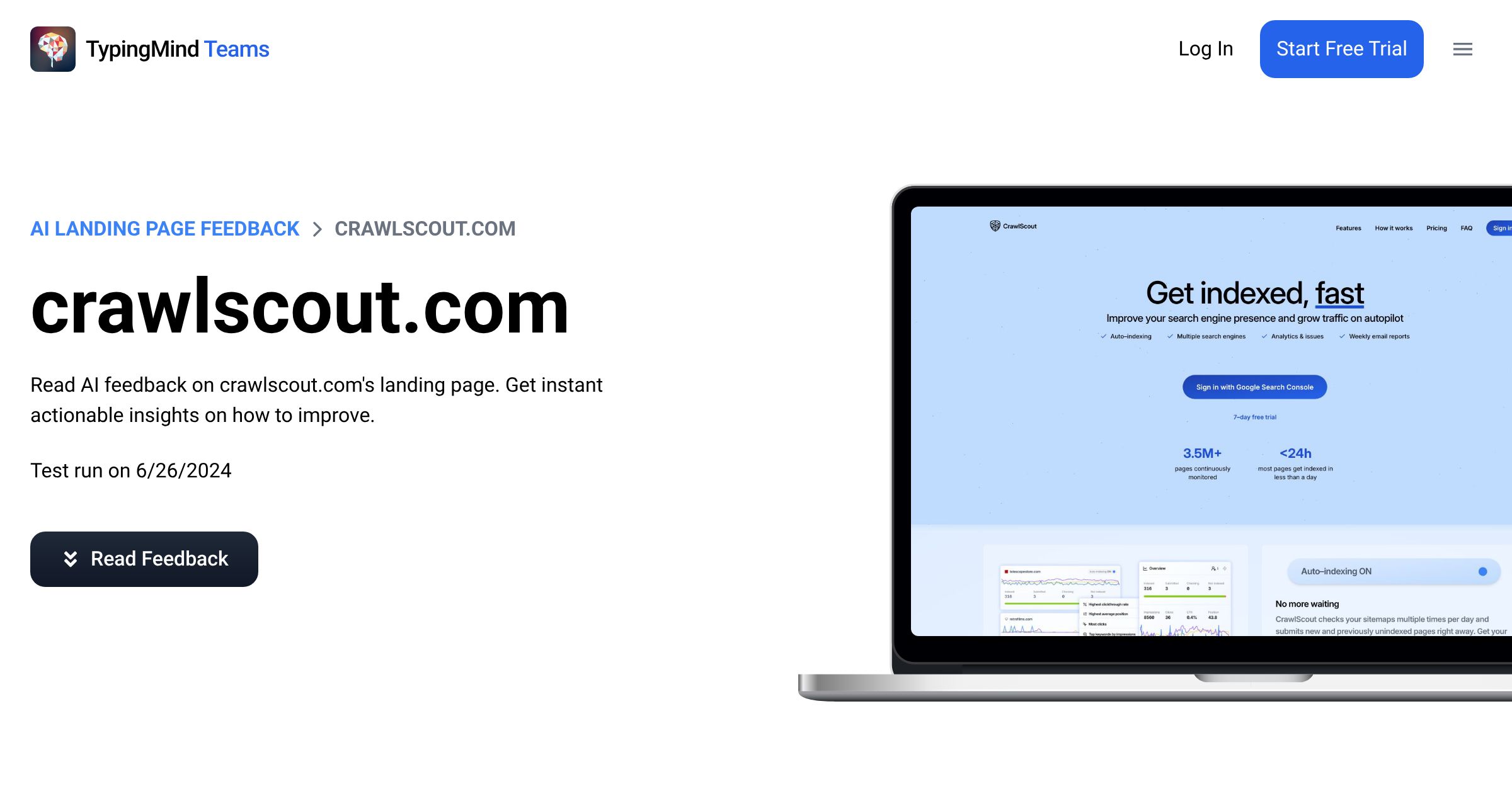 AI Landing Page Feedback for crawlscout.com