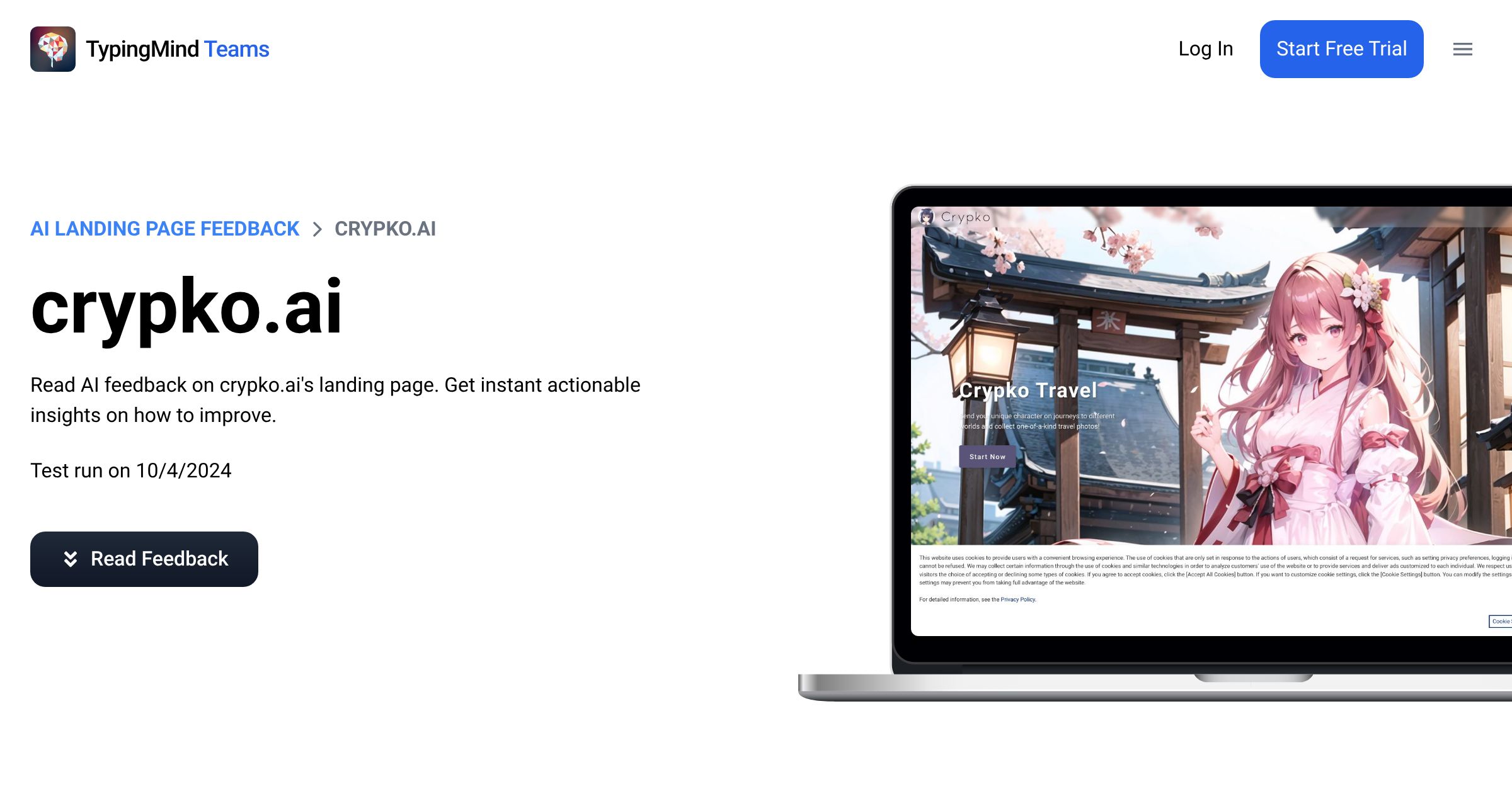AI Landing Page Feedback for crypko.ai