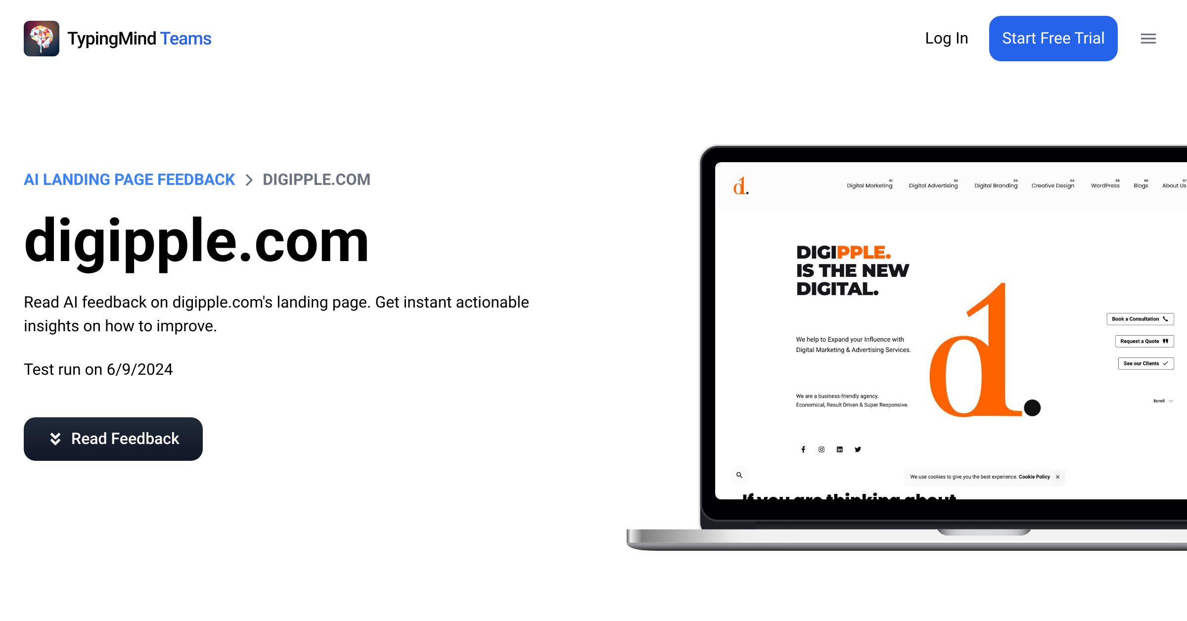 AI Landing Page Feedback for digipple.com