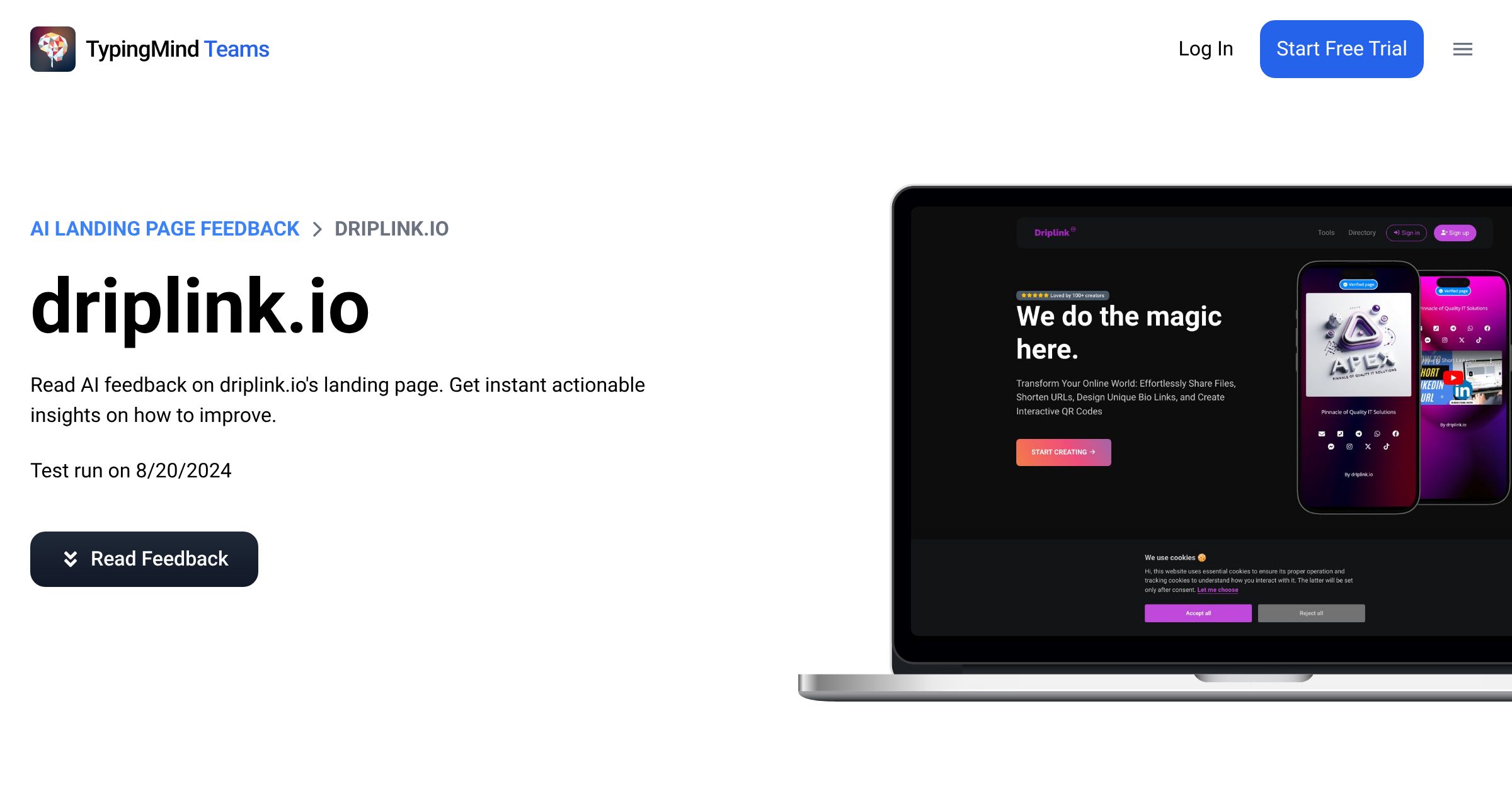 AI Landing Page Feedback for driplink.io