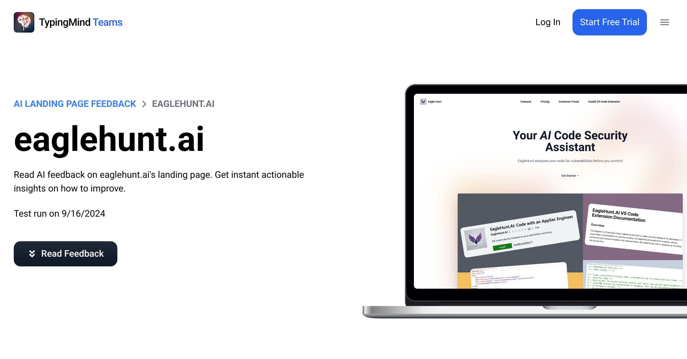 AI Landing Page Feedback for eaglehunt.ai