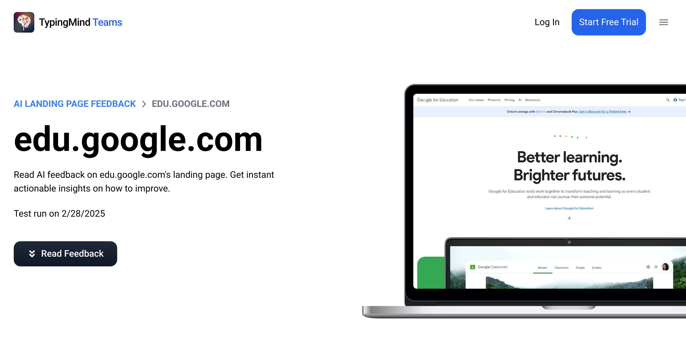 AI Landing Page Feedback for edu.google.com