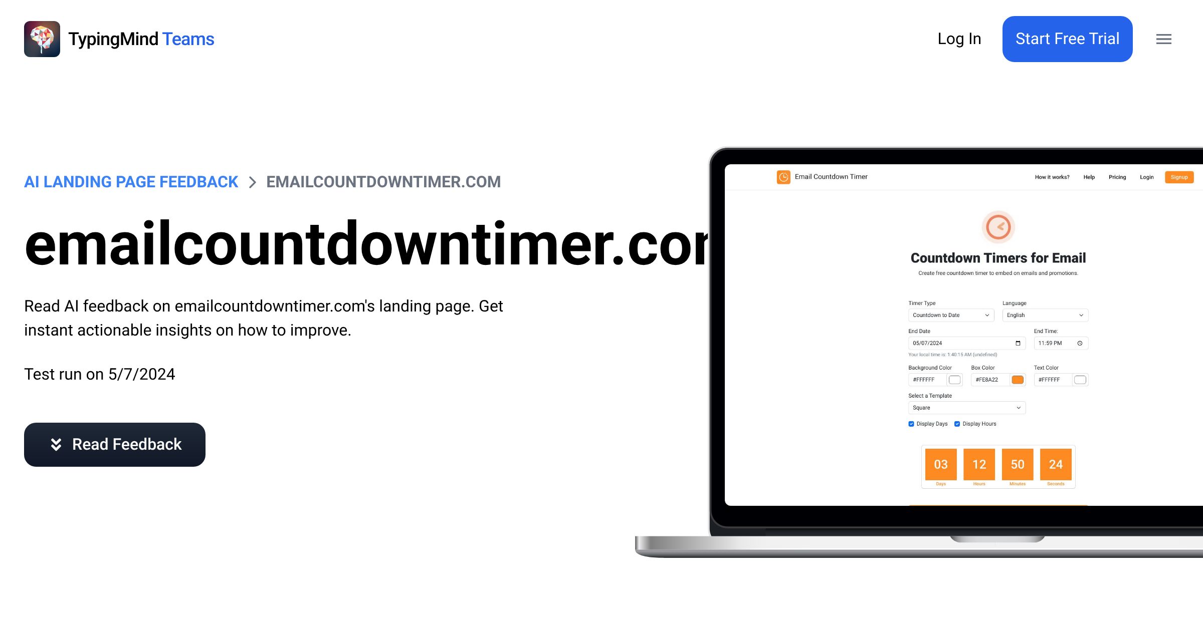 AI Landing Page Feedback for emailcountdowntimer.com