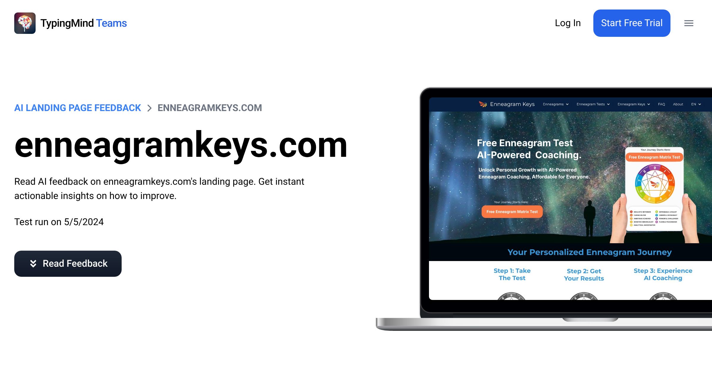 AI Landing Page Feedback for enneagramkeys.com