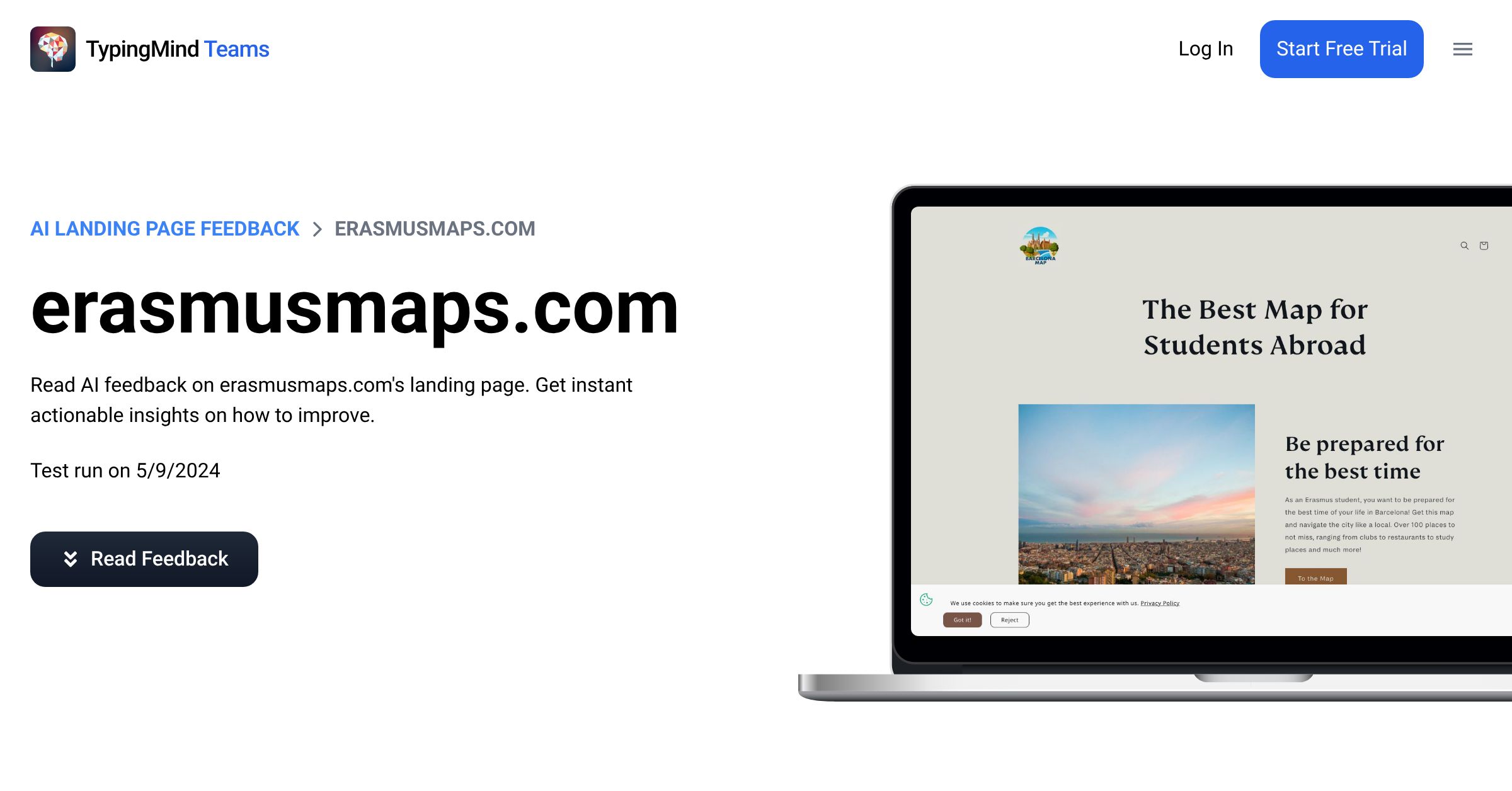 AI Landing Page Feedback for erasmusmaps.com
