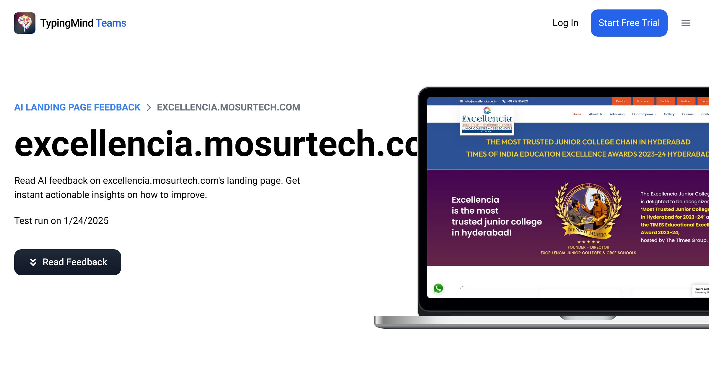 AI Landing Page Feedback for excellencia.mosurtech.com