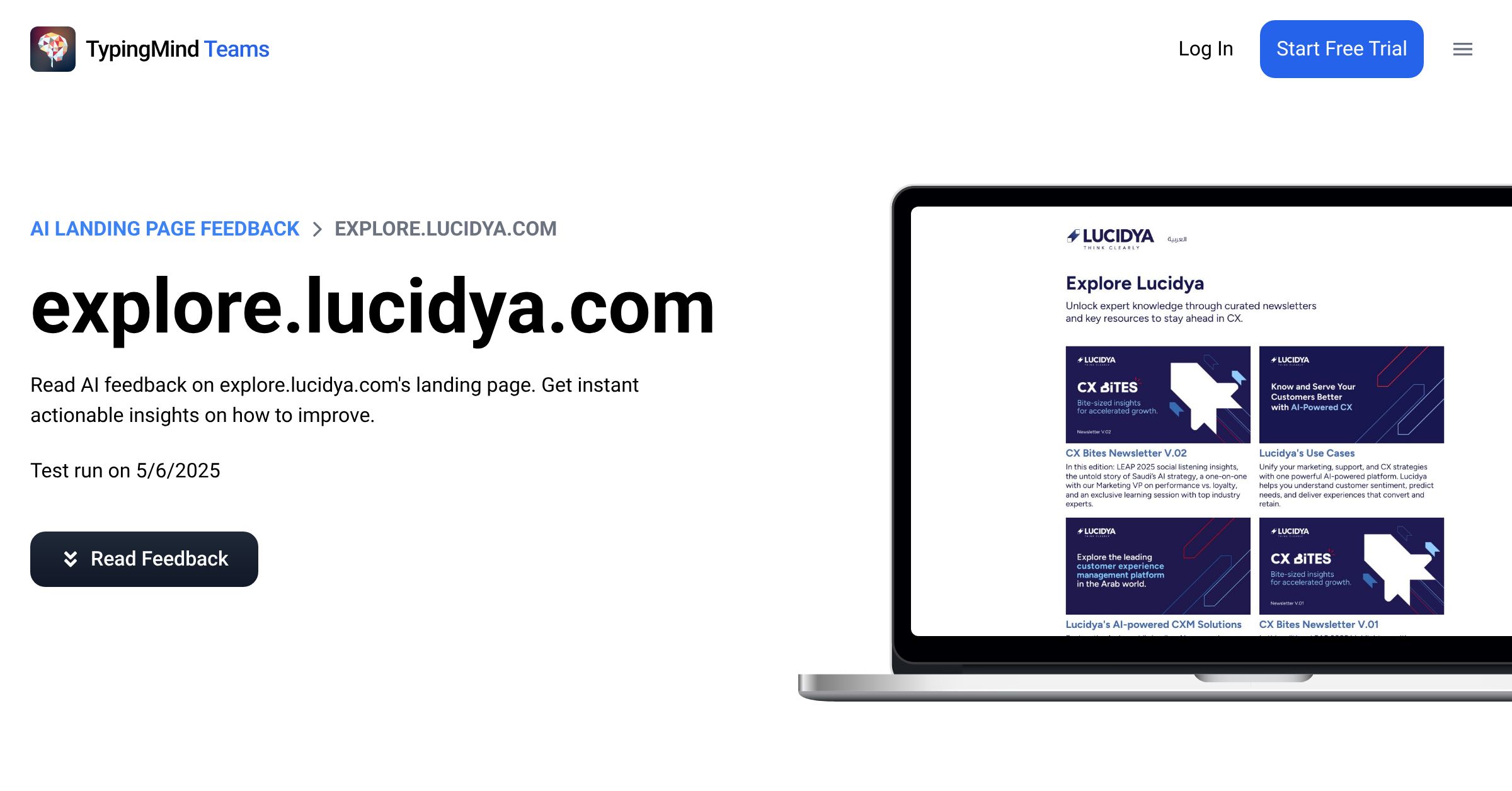 AI Landing Page Feedback for explore.lucidya.com