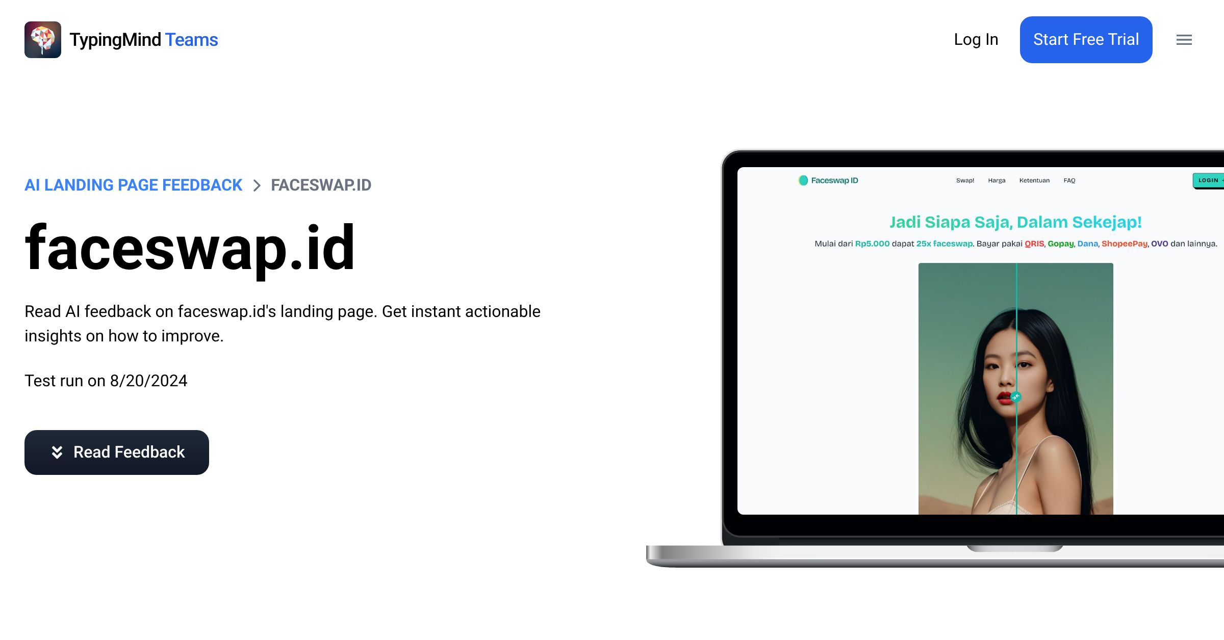 AI Landing Page Feedback for faceswap.id