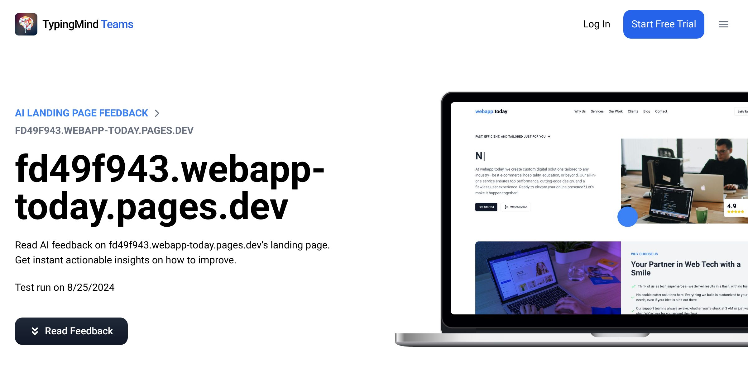 AI Landing Page Feedback for fd49f943.webapp-today.pages.dev