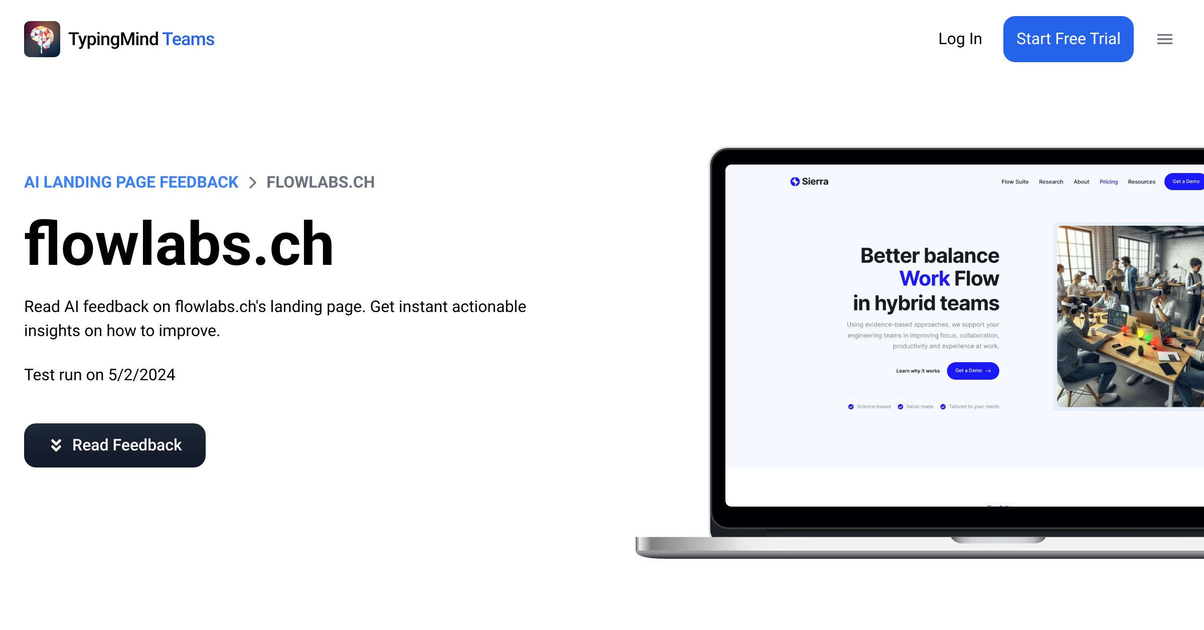 AI Landing Page Feedback for flowlabs.ch