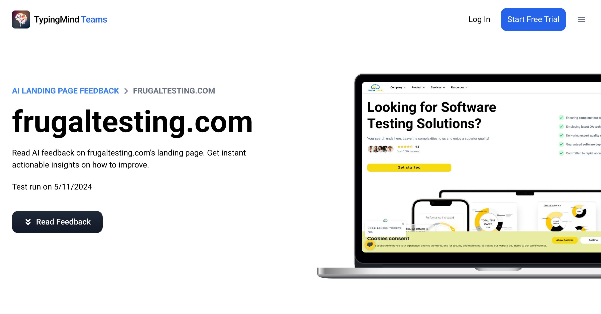 AI Landing Page Feedback for frugaltesting.com