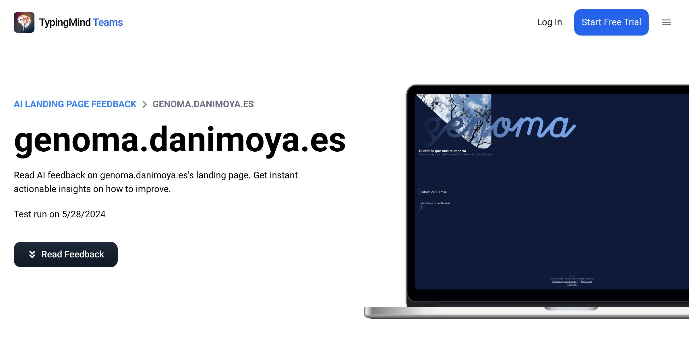 AI Landing Page Feedback for genoma.danimoya.es