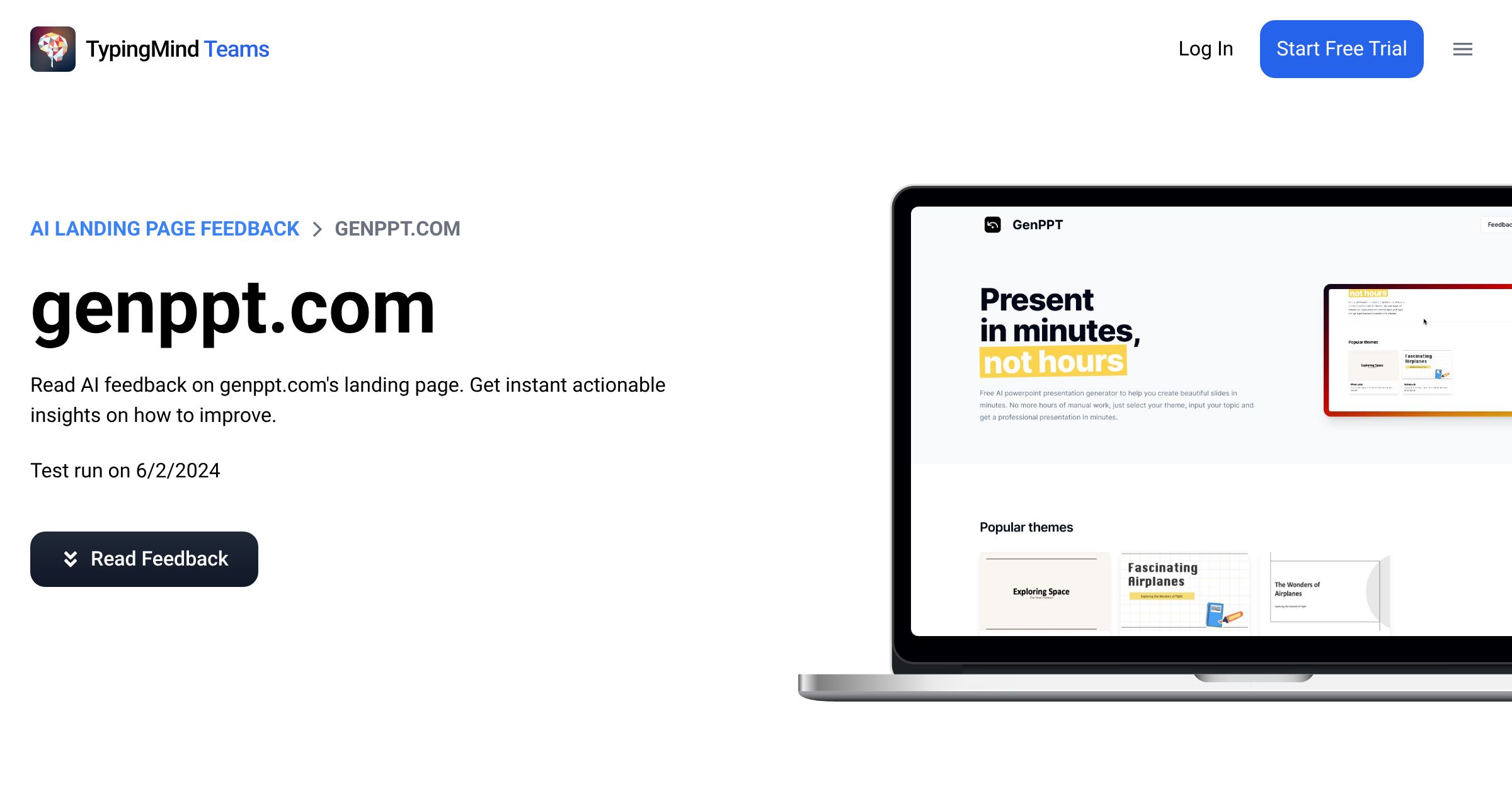 AI Landing Page Feedback for genppt.com
