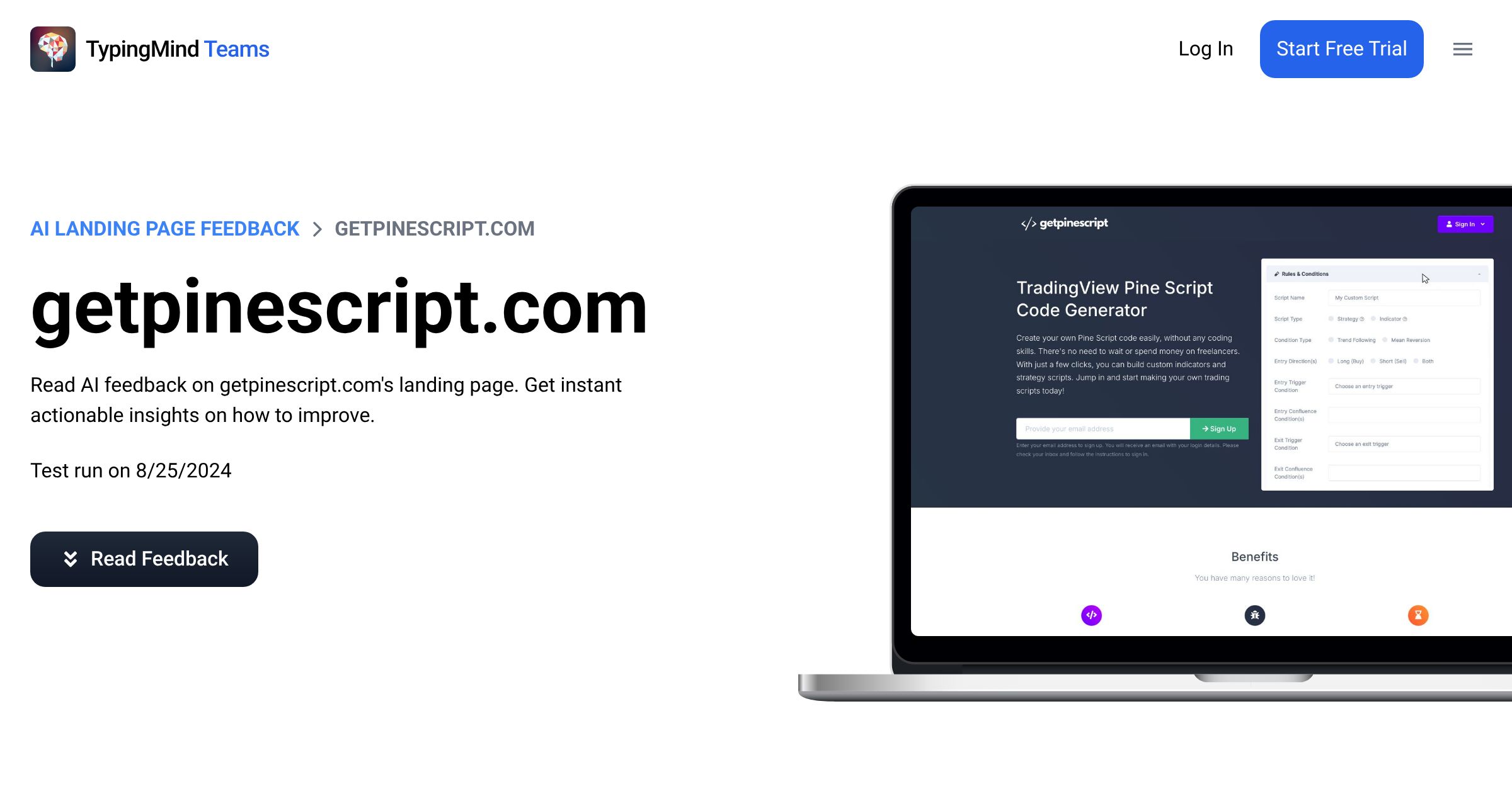 AI Landing Page Feedback for getpinescript.com