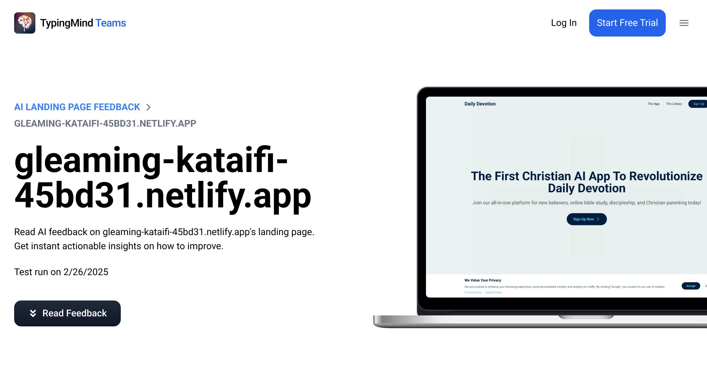 AI Landing Page Feedback for gleaming-kataifi-45bd31.netlify.app