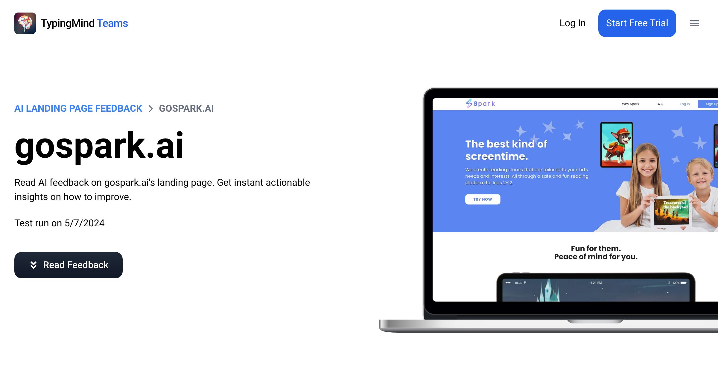 AI Landing Page Feedback for gospark.ai